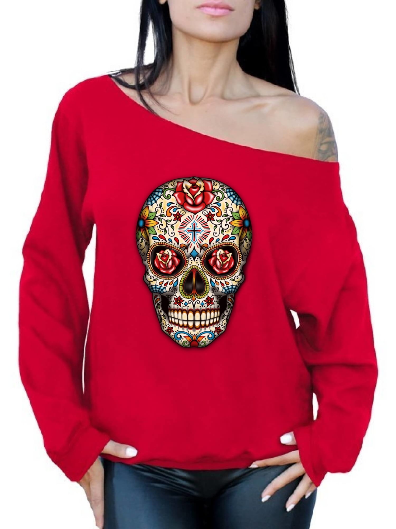 Awkward Styles Rose Eyes Skull Off Shoulder Sweatshirt Sugar Skull ...