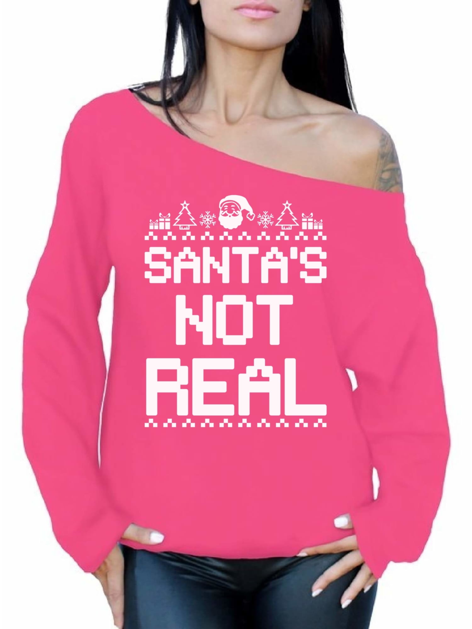 Awkward Styles Santa's Not Real Christmas Sweatshirt Off the Shoulder ...