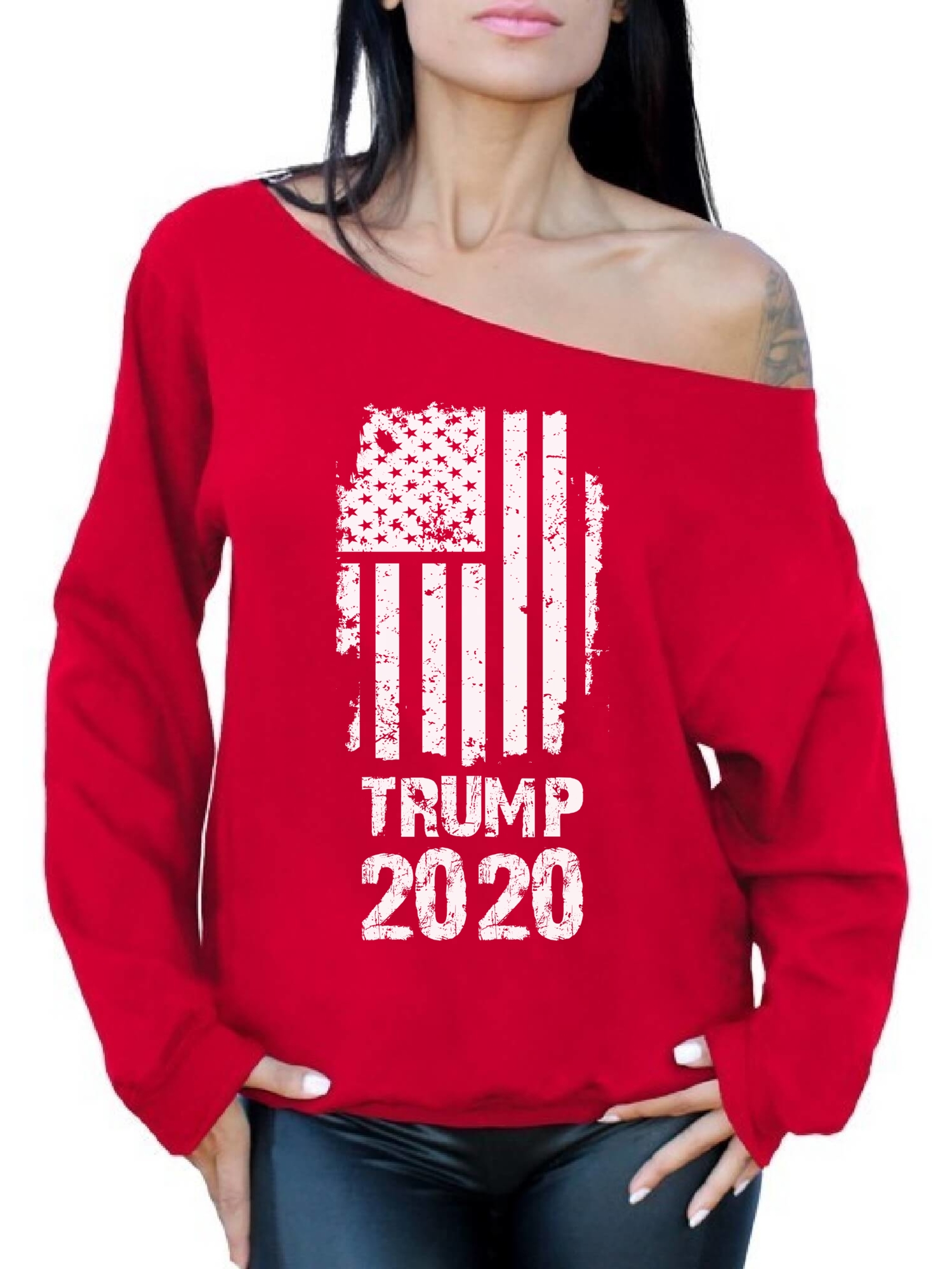 Awkward Styles Trump Flag 2020 Off Shoulder Sweatshirt for Women Donald ...