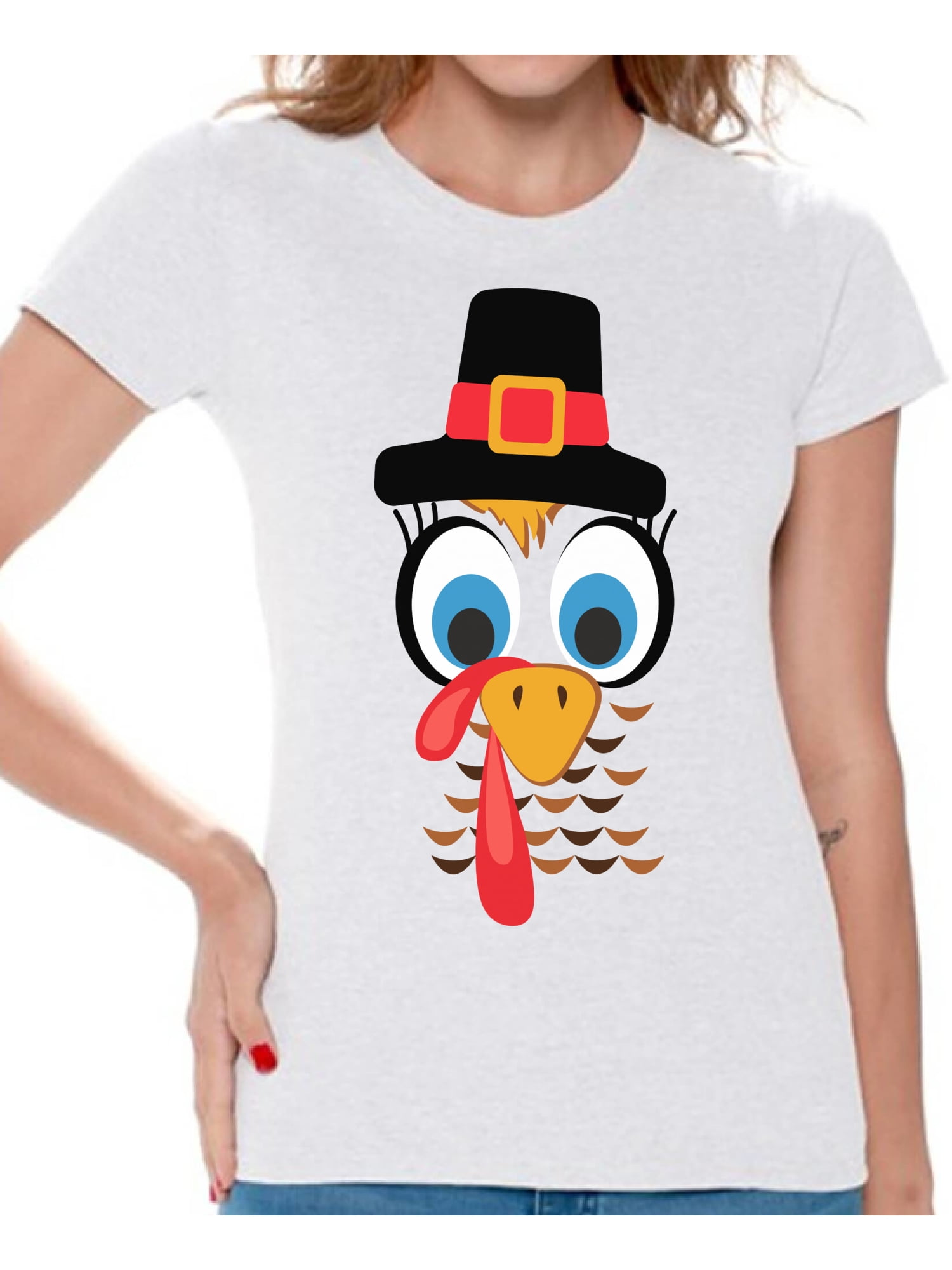 Awkward Styles Turkey Shirt for Women Thanksgiving Turkey Face T-Shirt ...
