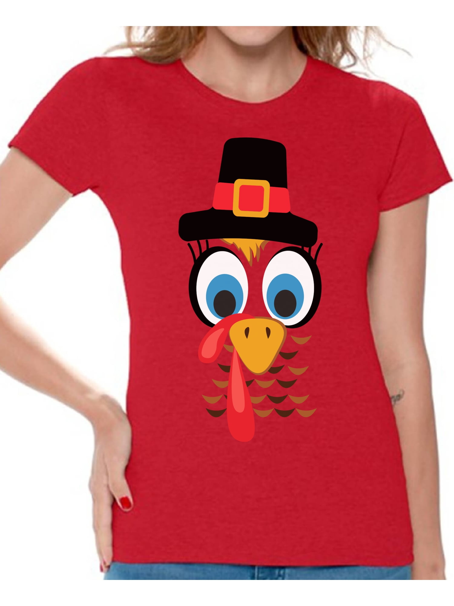 Awkward Styles Turkey Shirt for Women Thanksgiving Turkey Face T-Shirt ...