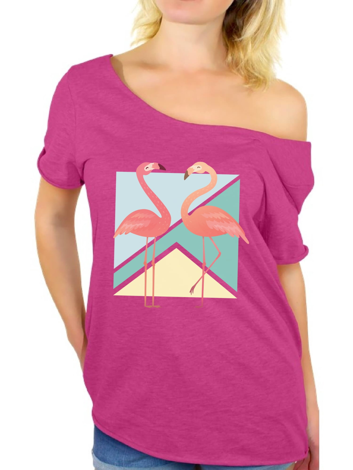 Awkward Styles Two Flamingos Off Shoulder Shirt Women's Pink Flamingos ...