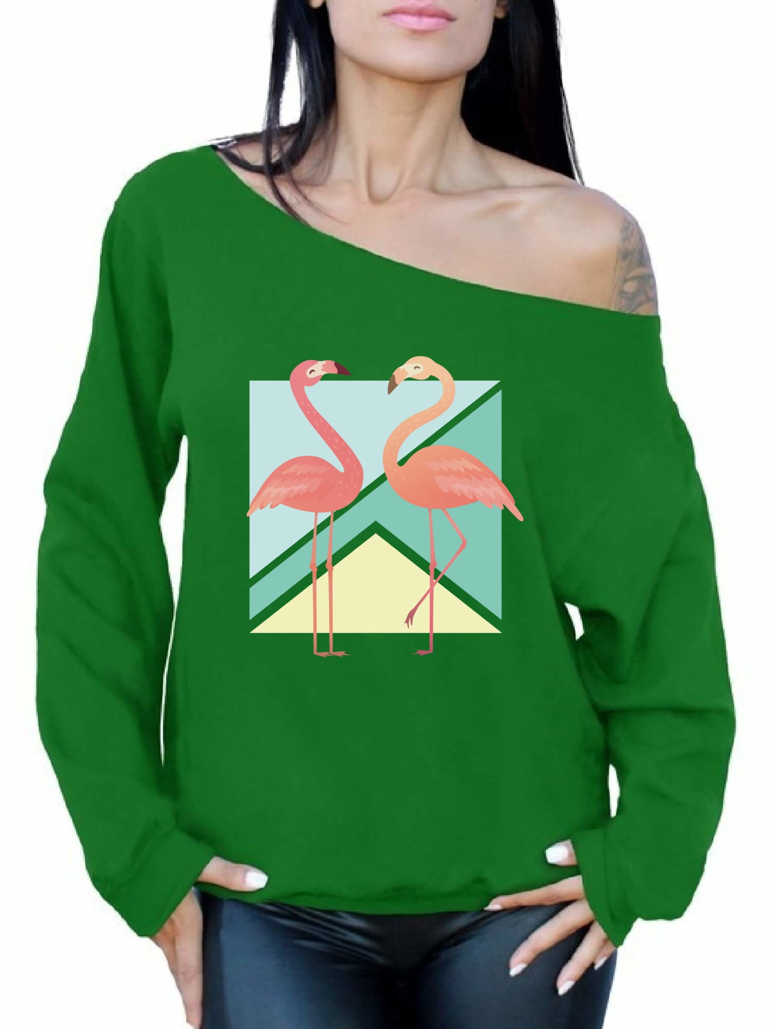 Awkward Styles Two Flamingos Off Shoulder Sweatshirt Women's Pink ...