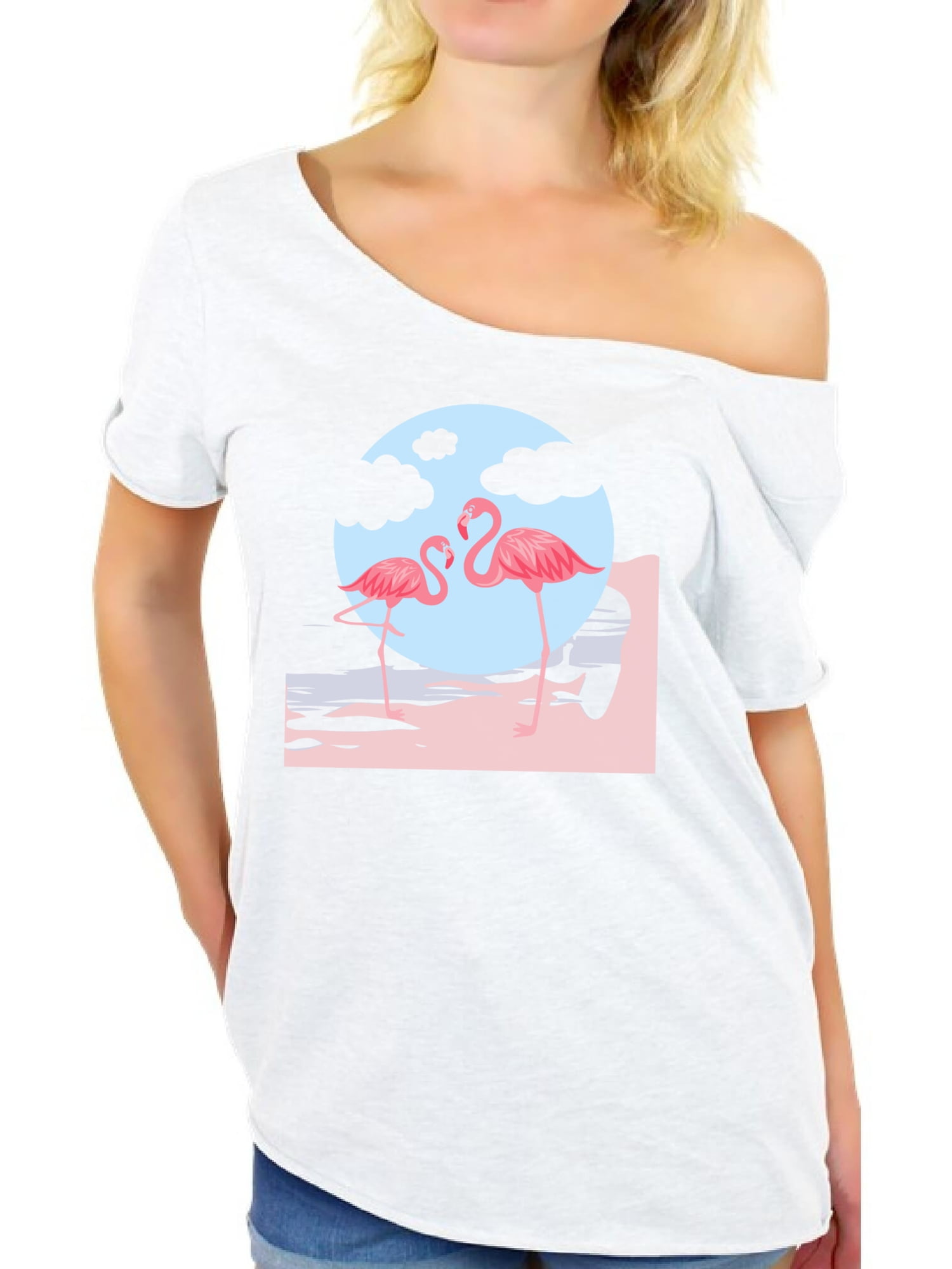 Awkward Styles Two Flamingos Off The Shoulder Tshirt for Women Summer ...