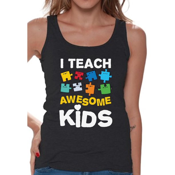 Awkward Styles Womens Autism Awareness Puzzle Graphic Tank Tops I