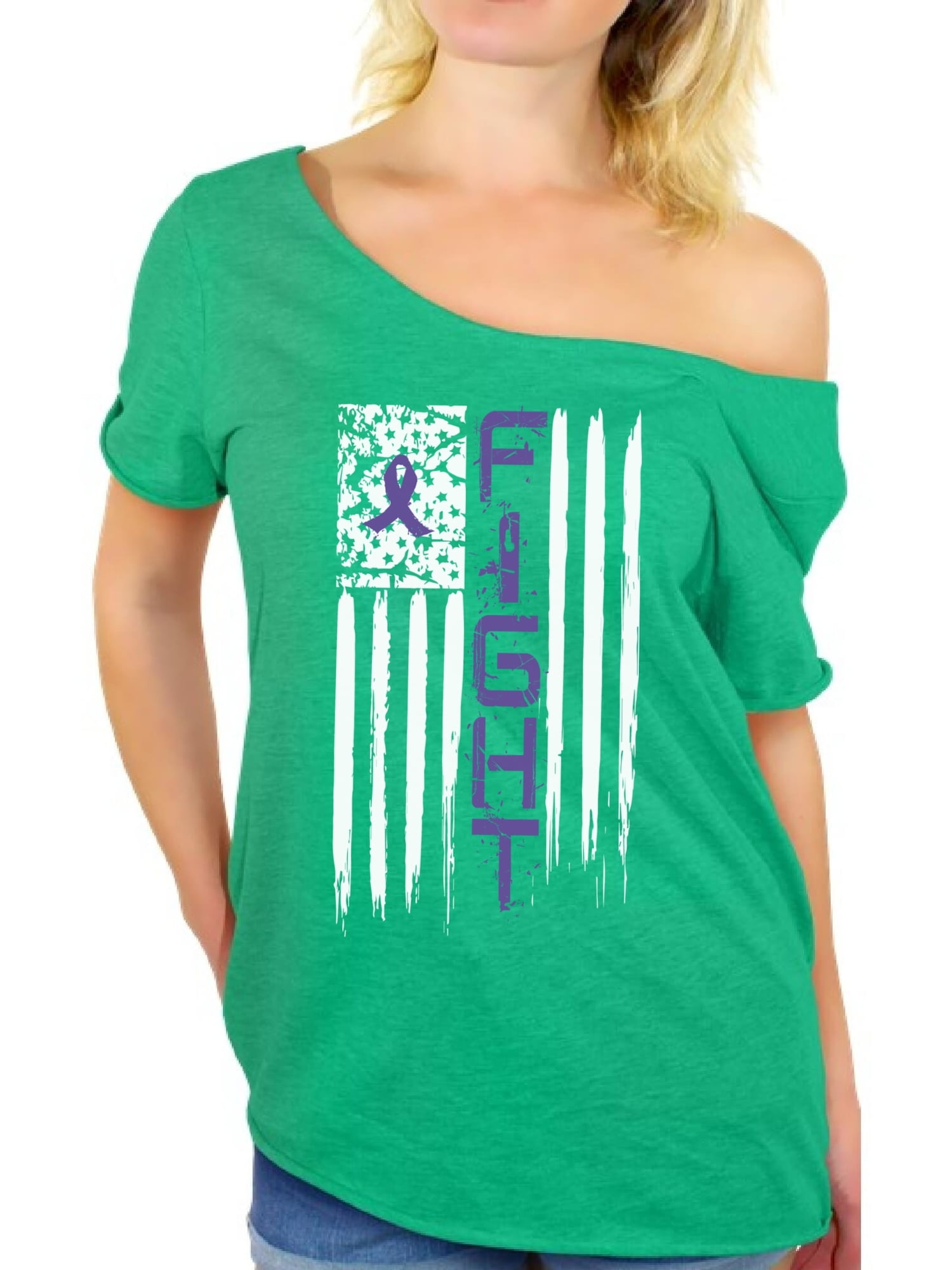Awkward Styles Women's Fight Cancer Graphic Off Shoulder Tops T-shirt ...