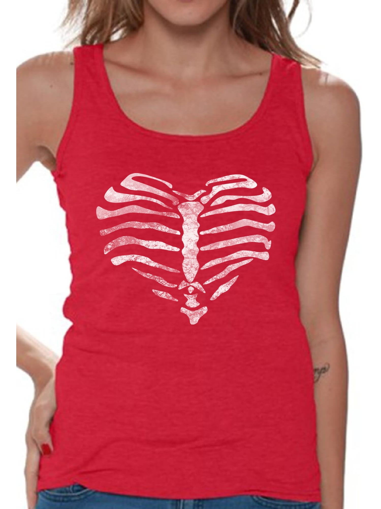 Awkward Styles Womens Heart Ribcage Graphic Tank Tops Skeleton Ribcage