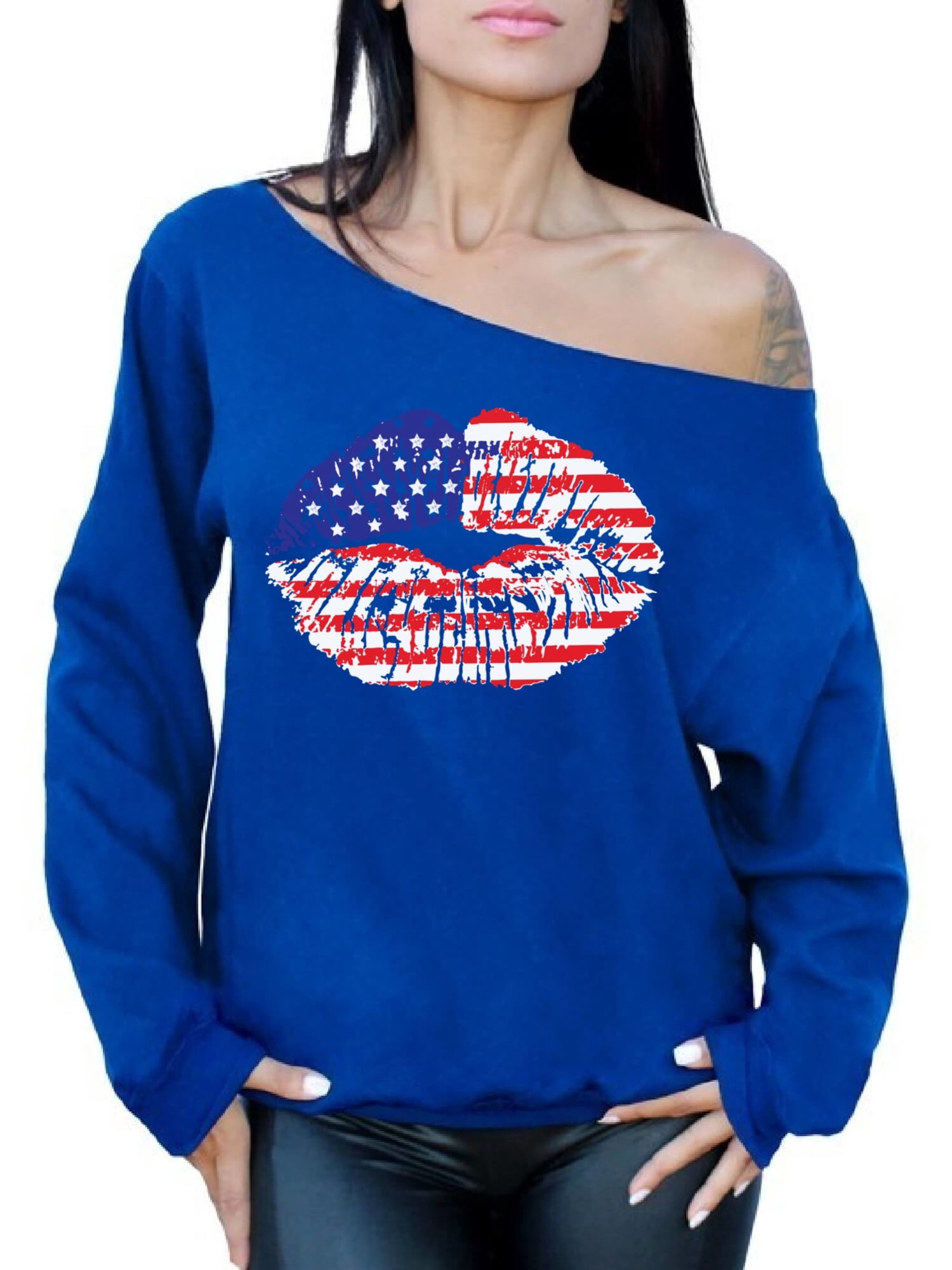 Awkward Styles Women's USA Flag Lips Cool Graphic Off Shoulder Tops ...