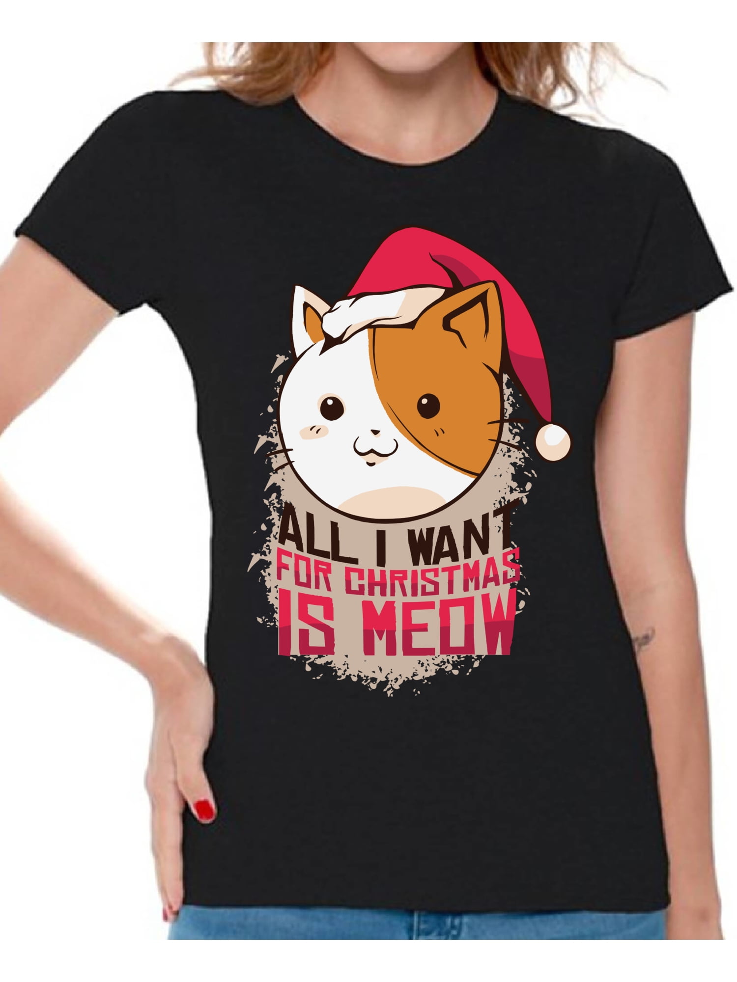Awkward Styles Xmas Shirts for Women All I Want for Christmas is Meow T ...