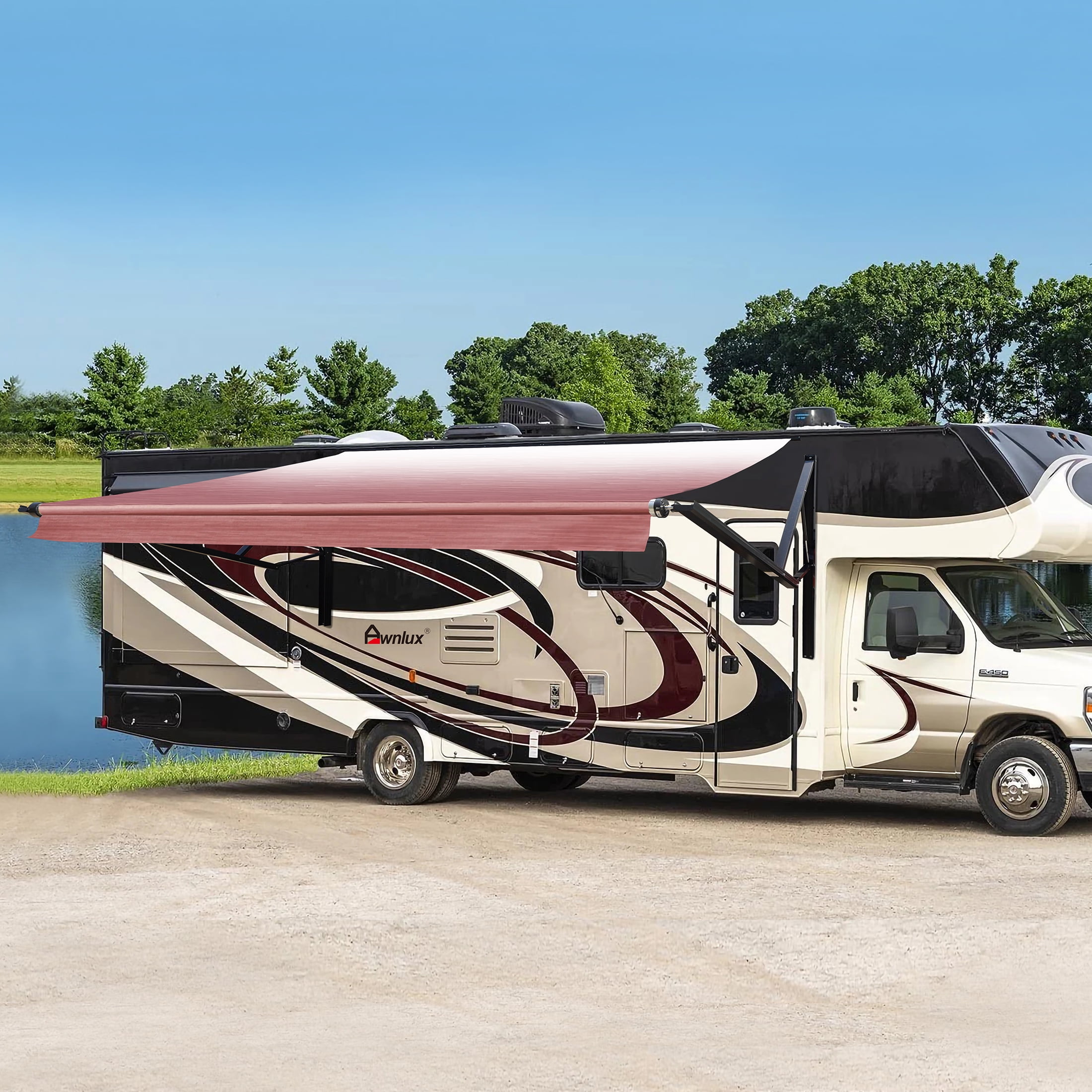 Awnlux Black Motorized Modular Retractable RV Awning Full Set ...