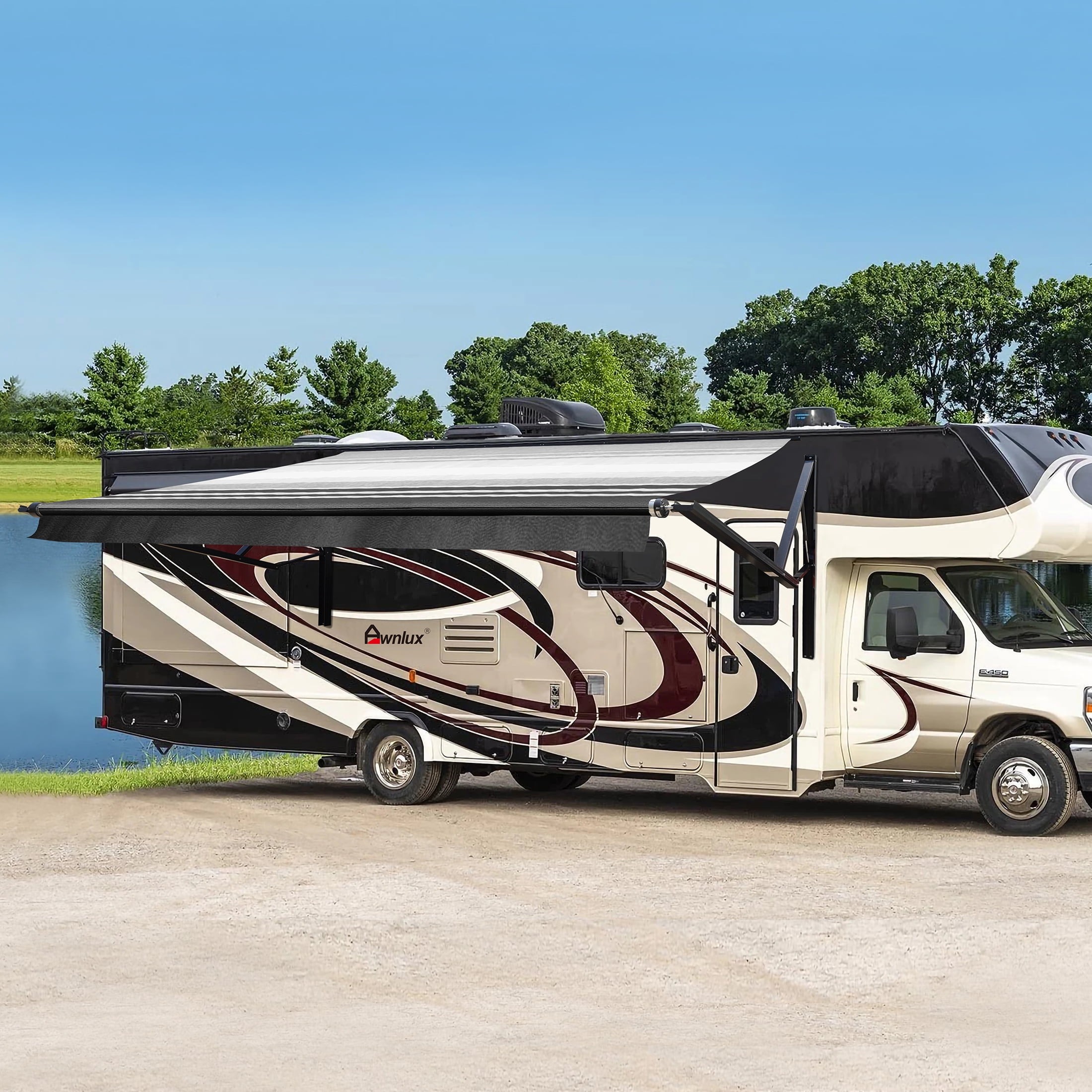 Awnlux Black Motorized Modular Retractable RV Awning Full Set ...