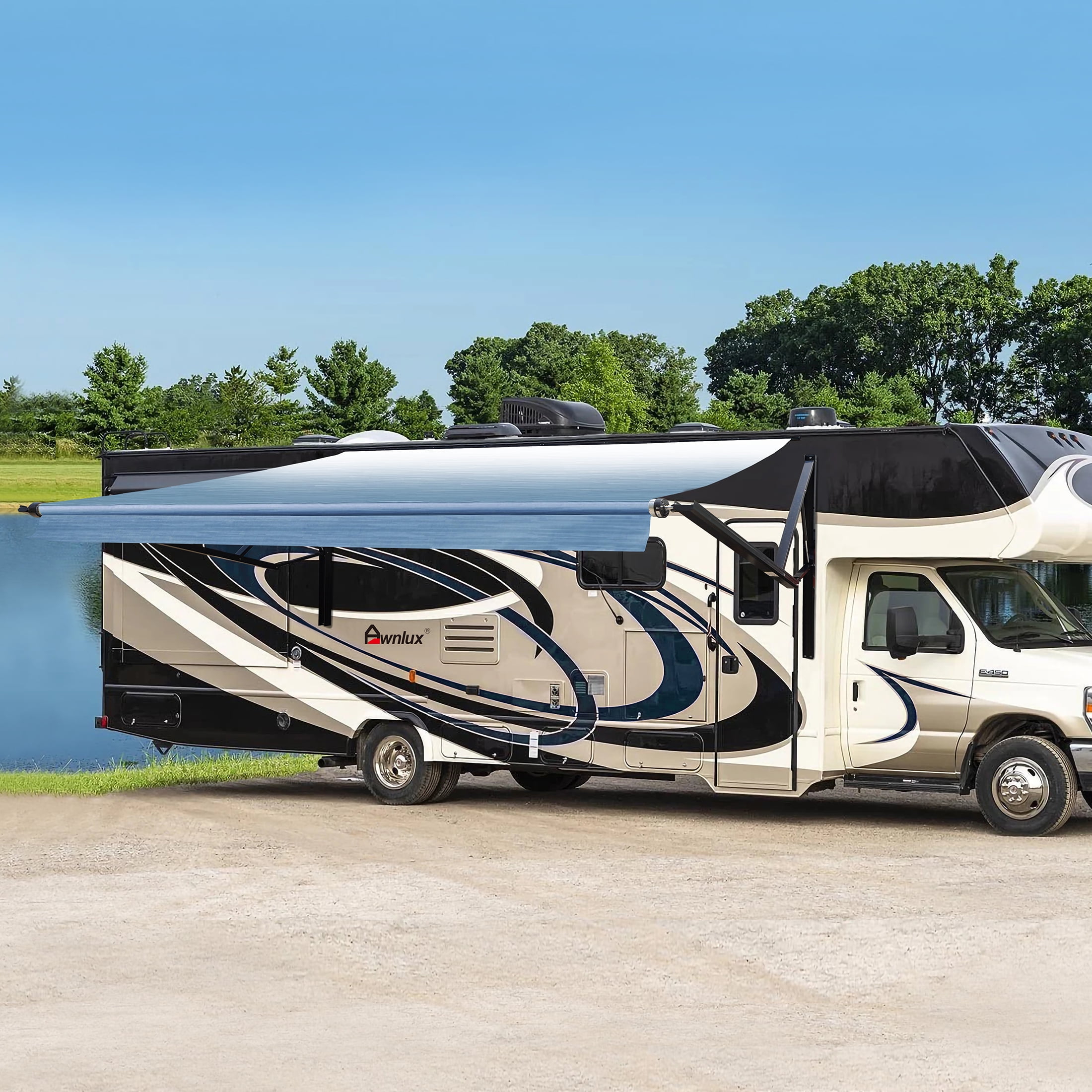 Awnlux Black Motorized Modular Retractable RV Awning Full Set ...