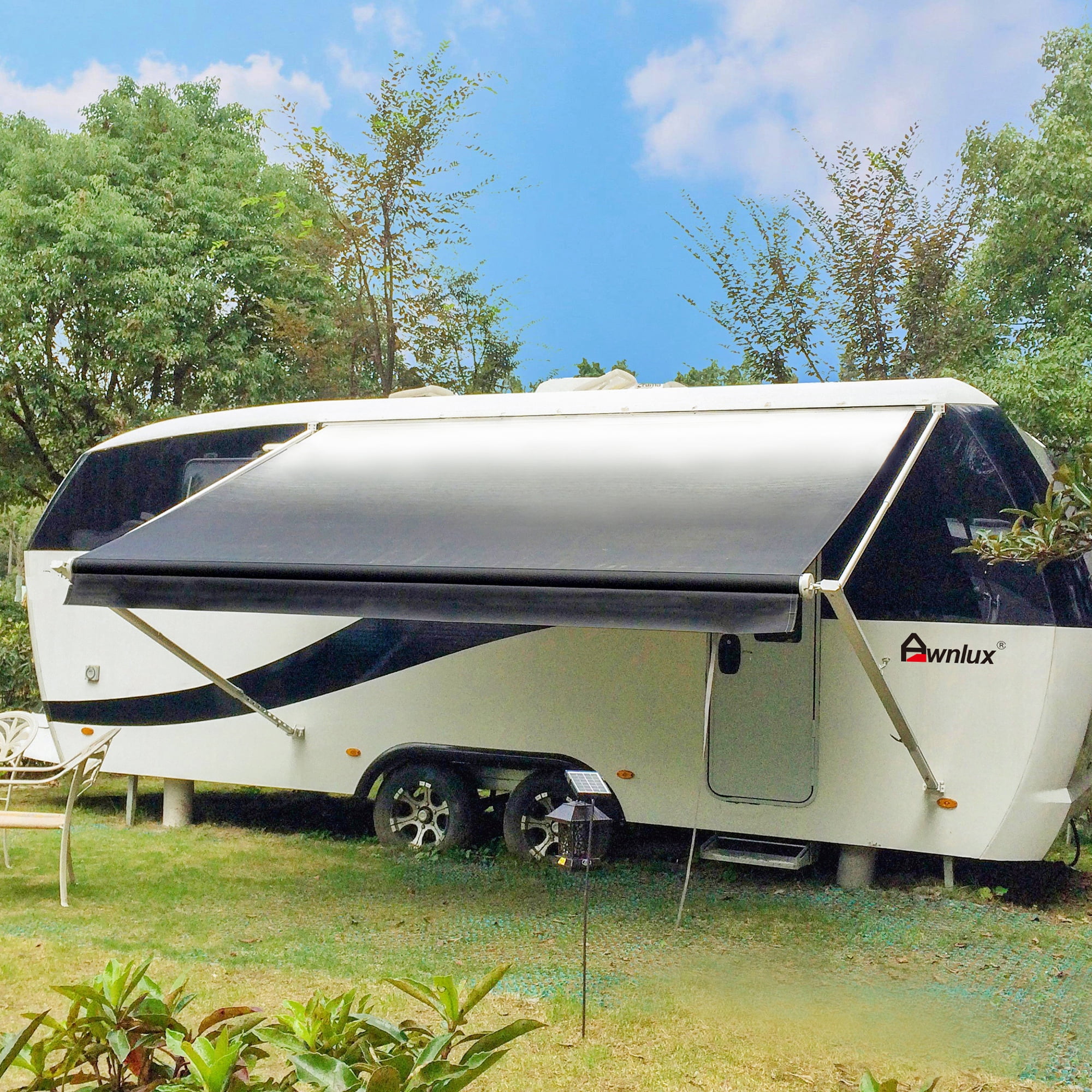 AWNLUX White Manual Retractable RV Vinyl Awning, Waterproof, 17x8 Ft ...