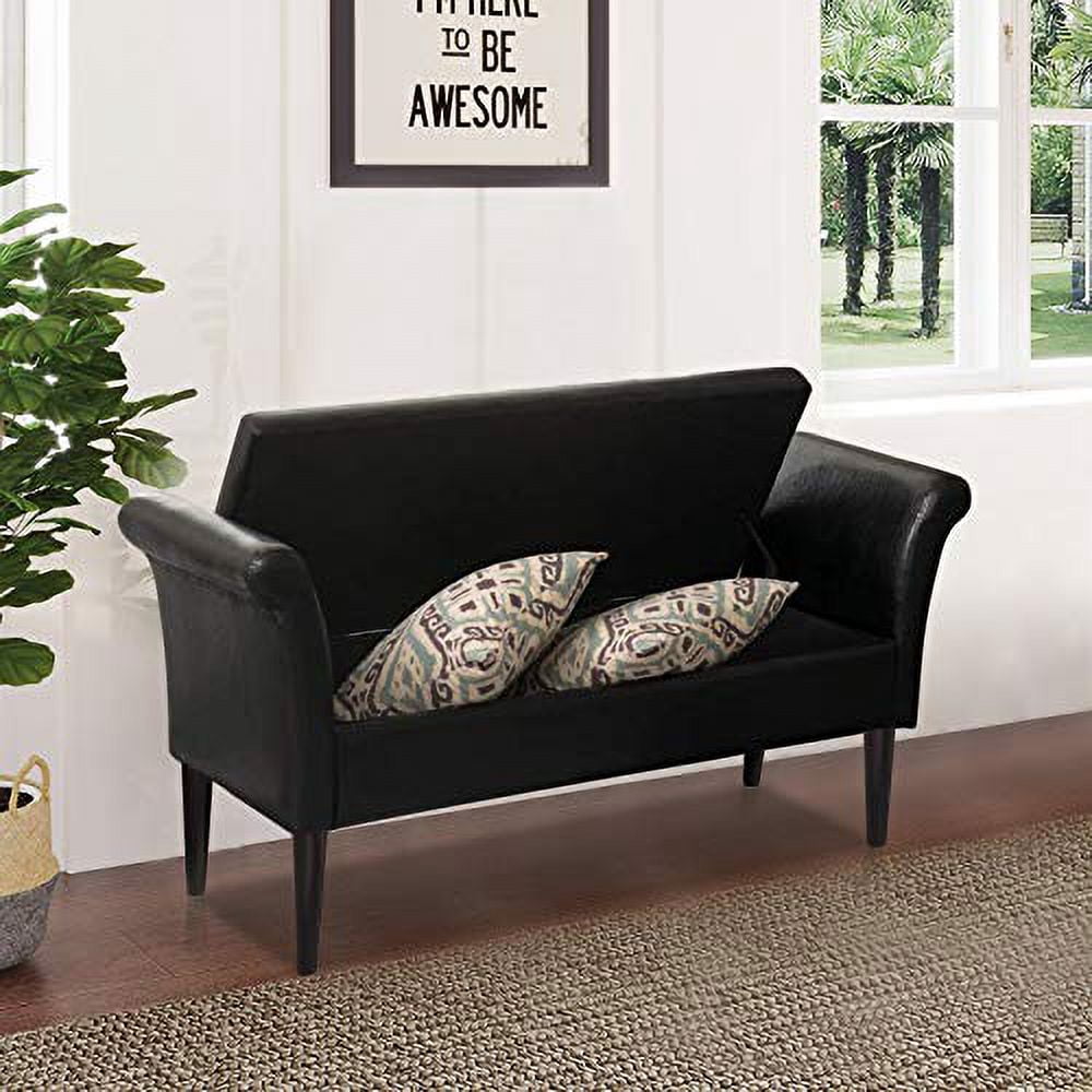 Awonde Black Faux Leather Storage Ottoman Bench with Arms PU ...