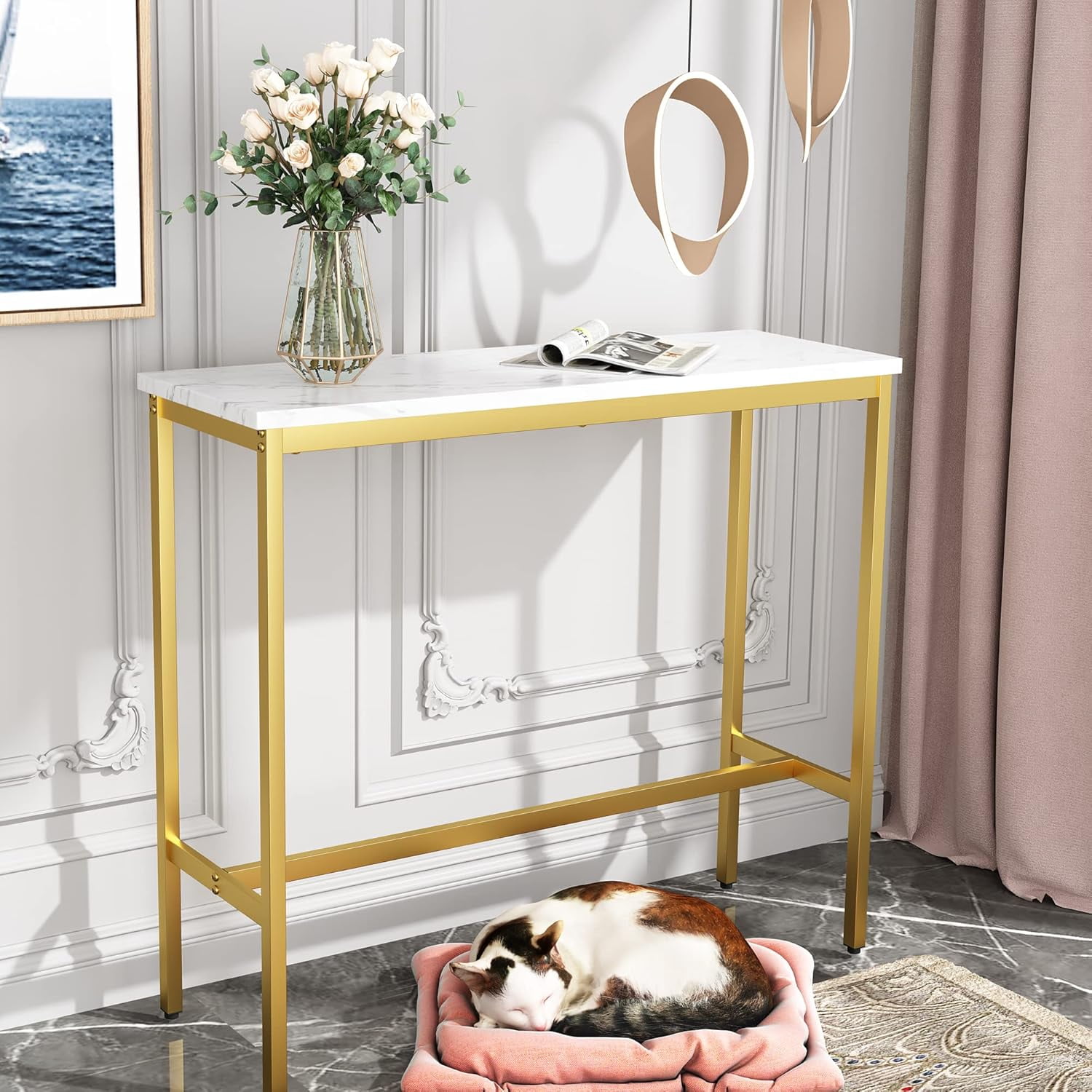Awonde Sofa Console Table 44.5", Moderm Entryway Table with Gold Metal ...