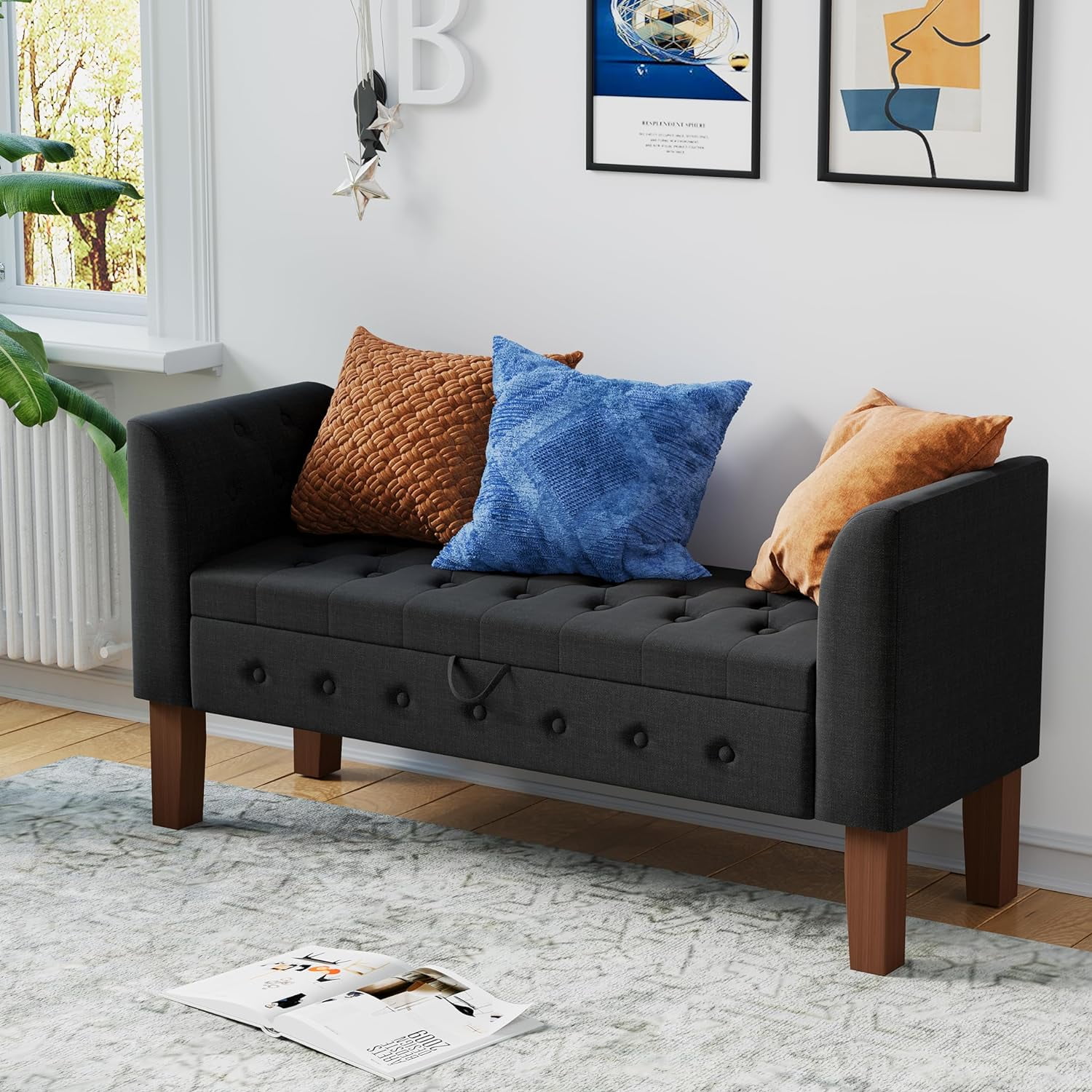 Awonde Storage Bench with Arms Upholstered End of Bed Bench with ...