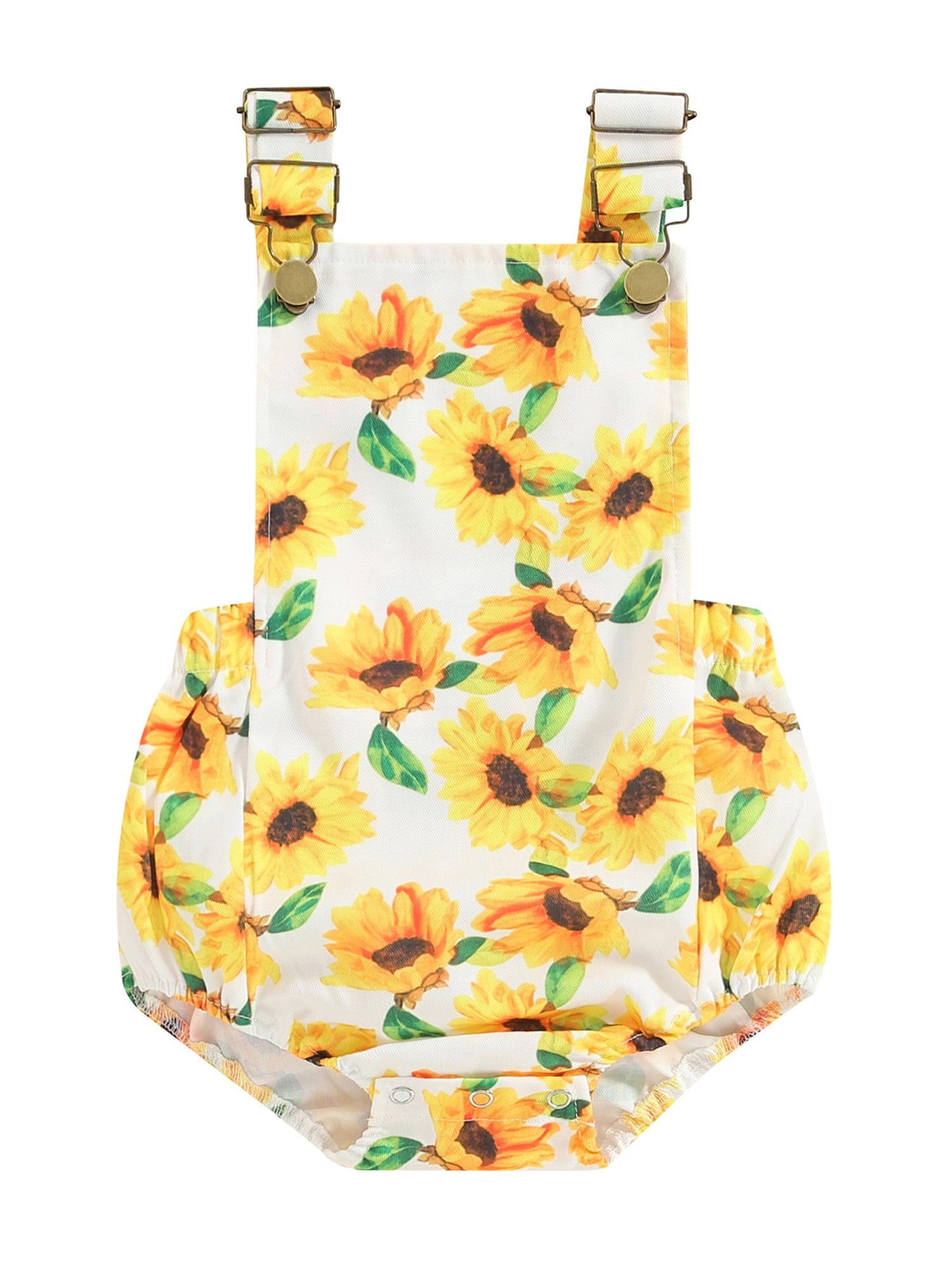 Awoscut Newborn Baby Girl Summer Romper Outfit Sunflower Print Sleeveless Adjustable Straps ...