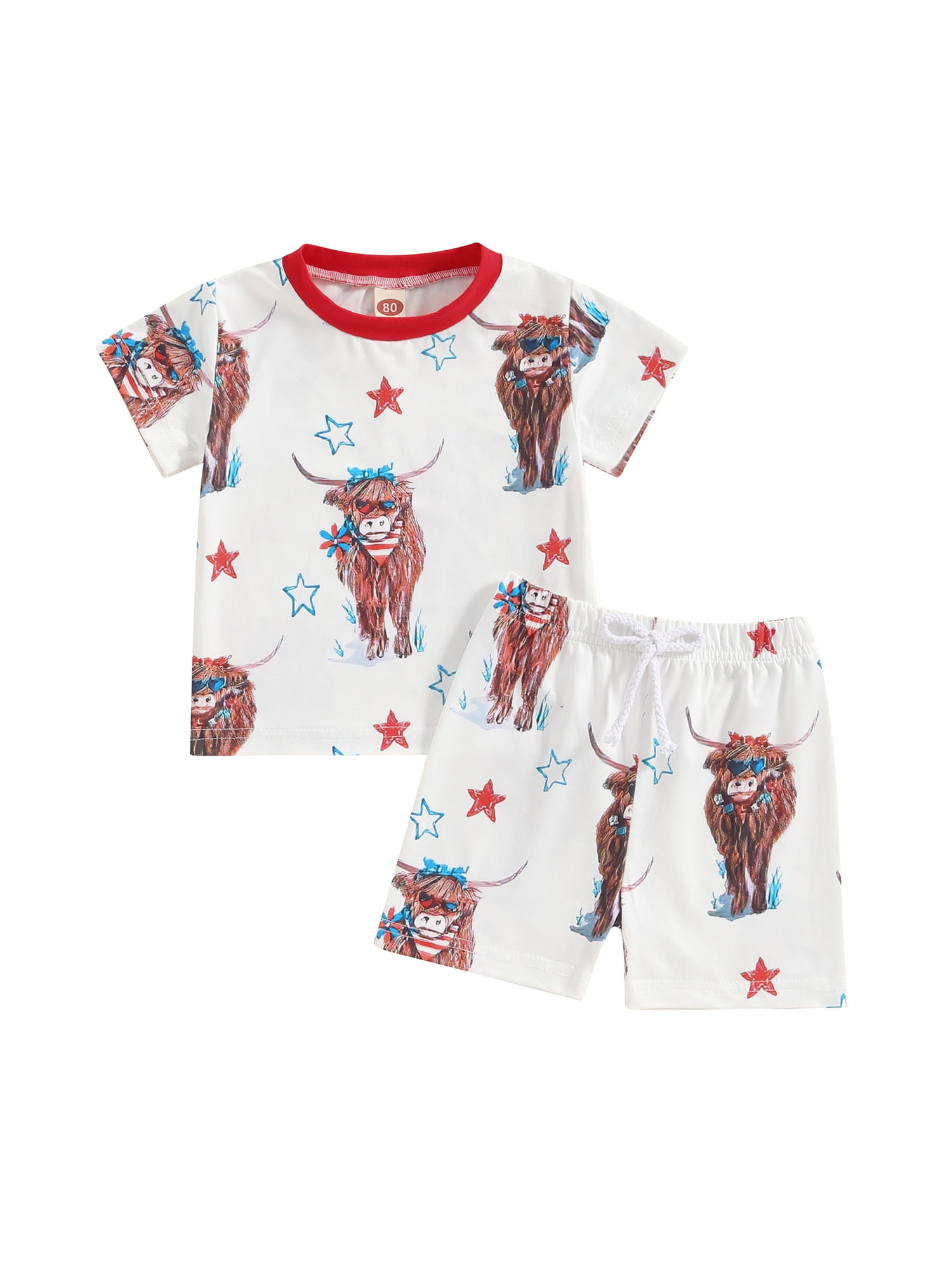 Awoscut Toddler Baby Boys Girls Western Summer Outfits Cow Print Short Sleeve Crew Neck T-Shirt ...