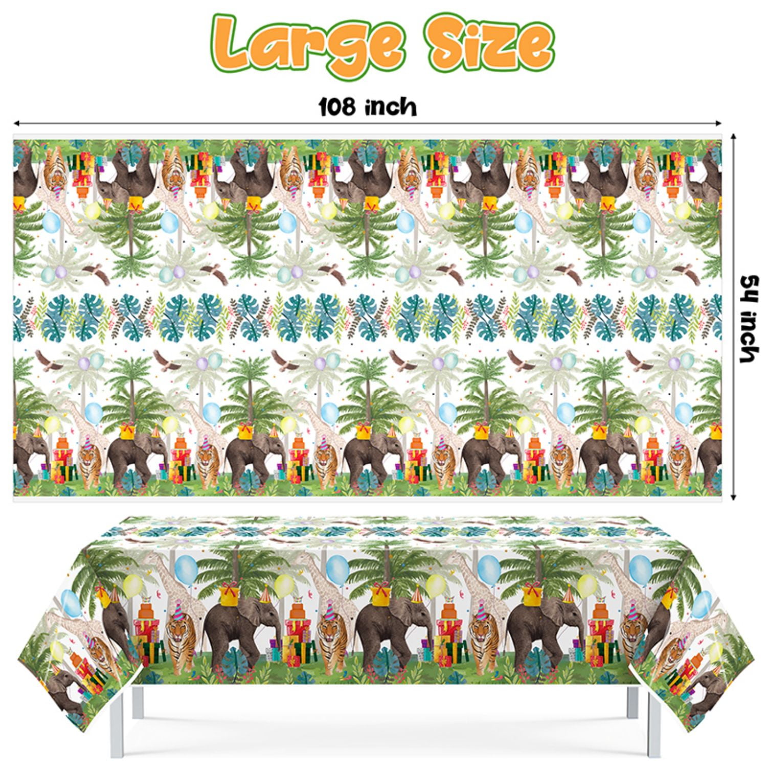 AwserTantue 3 Pack Safari Jungle Animal Tablecloths, Tiger Elephant ...