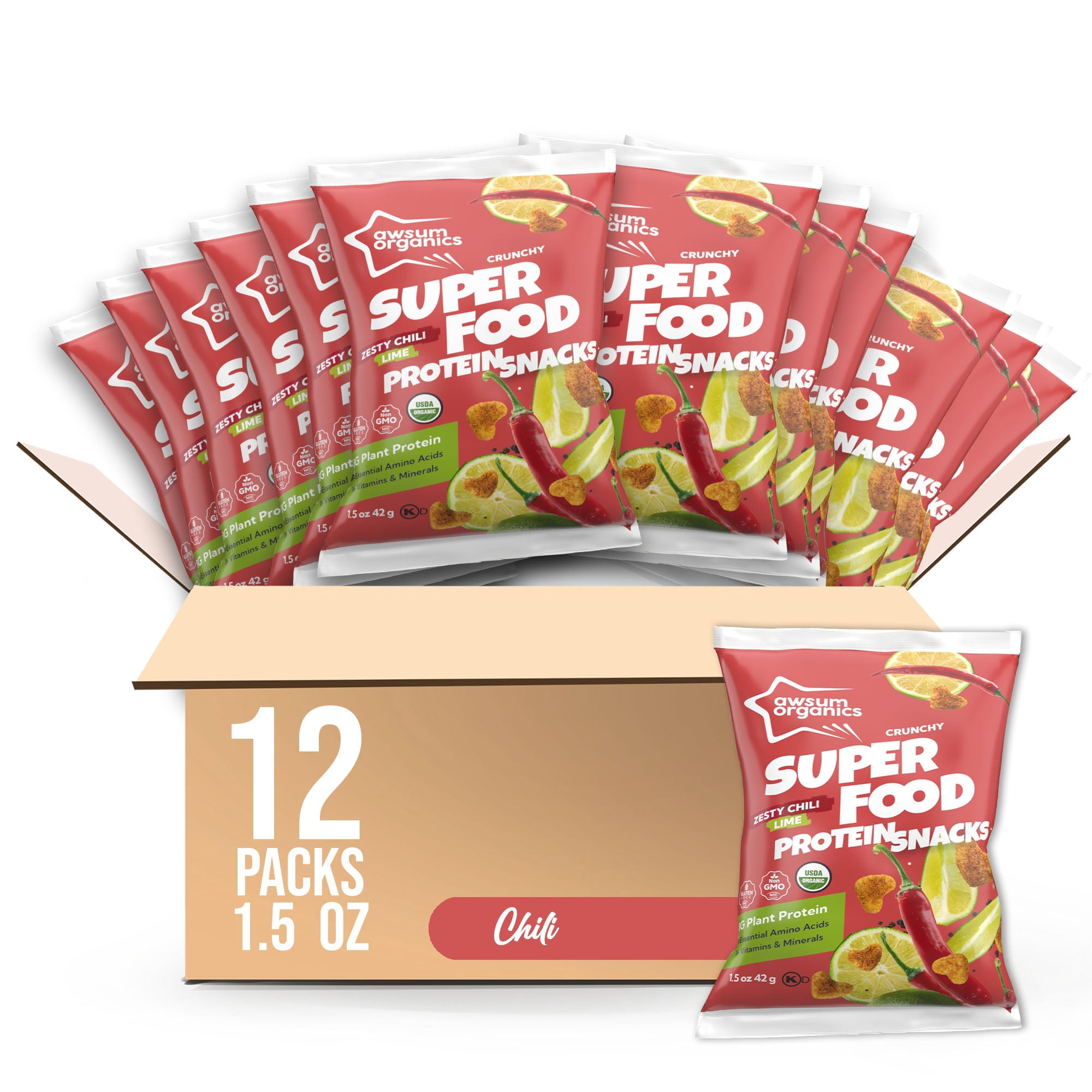 Awsum Organics Zesty Chili Lime Protein Puffs, 1.5 oz. Bags - Walmart.com