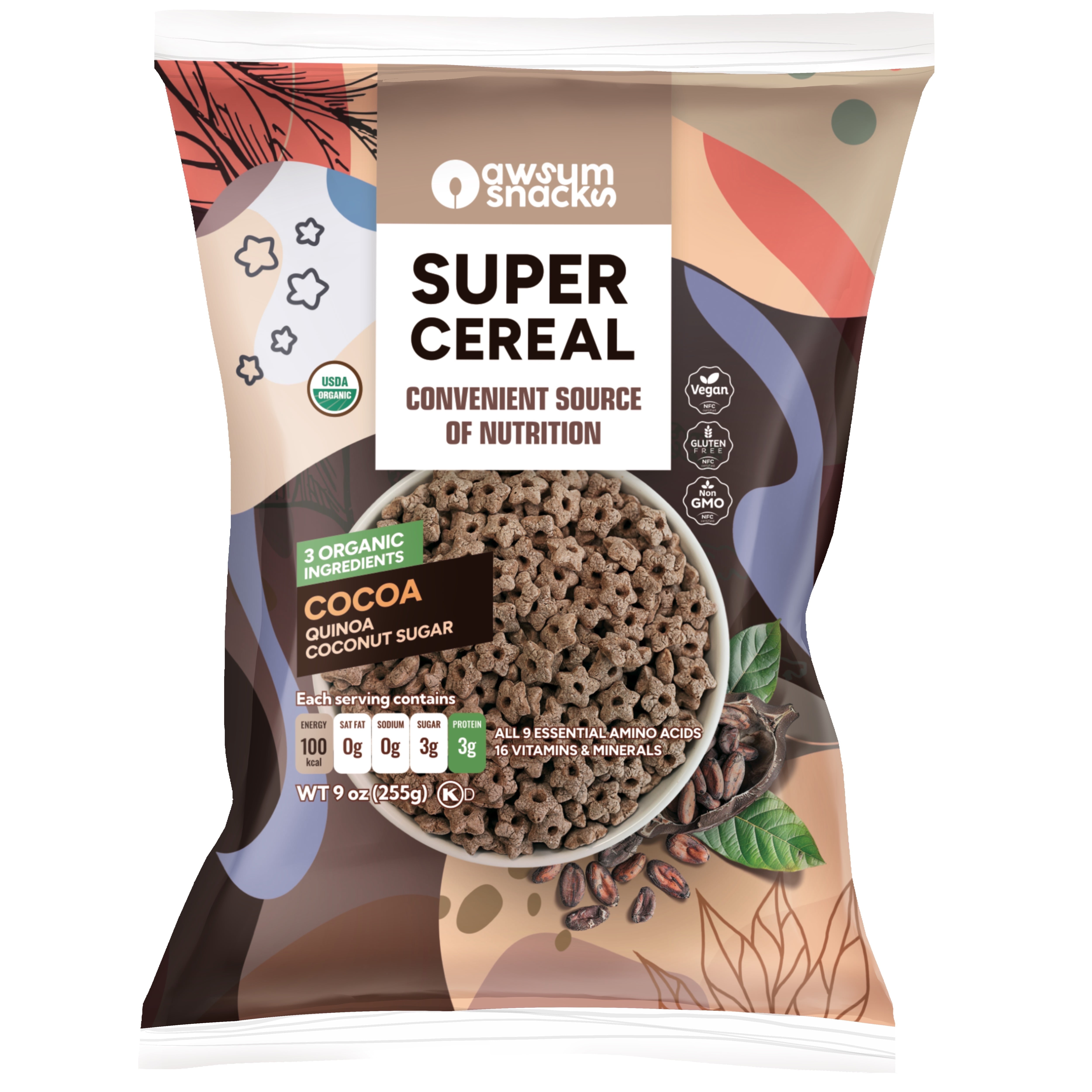 Awsum Snacks Organic Cocoa Quinoa Super Cereal - Healthy, Vegan - 9oz ...