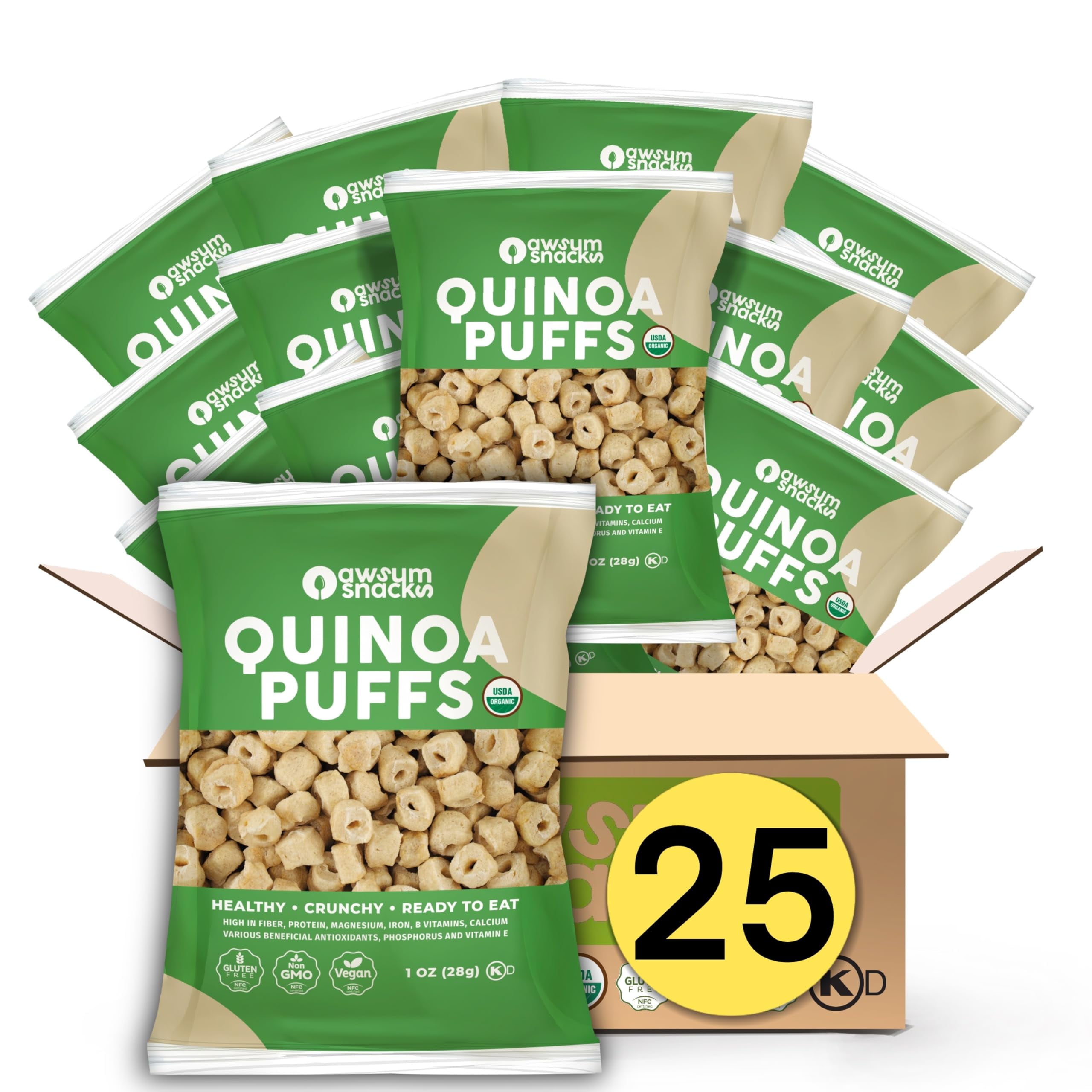Awsum Snacks Organic Quinoa MMF7 Puffs Vegan Gluten Free 1oz) - Healthy ...