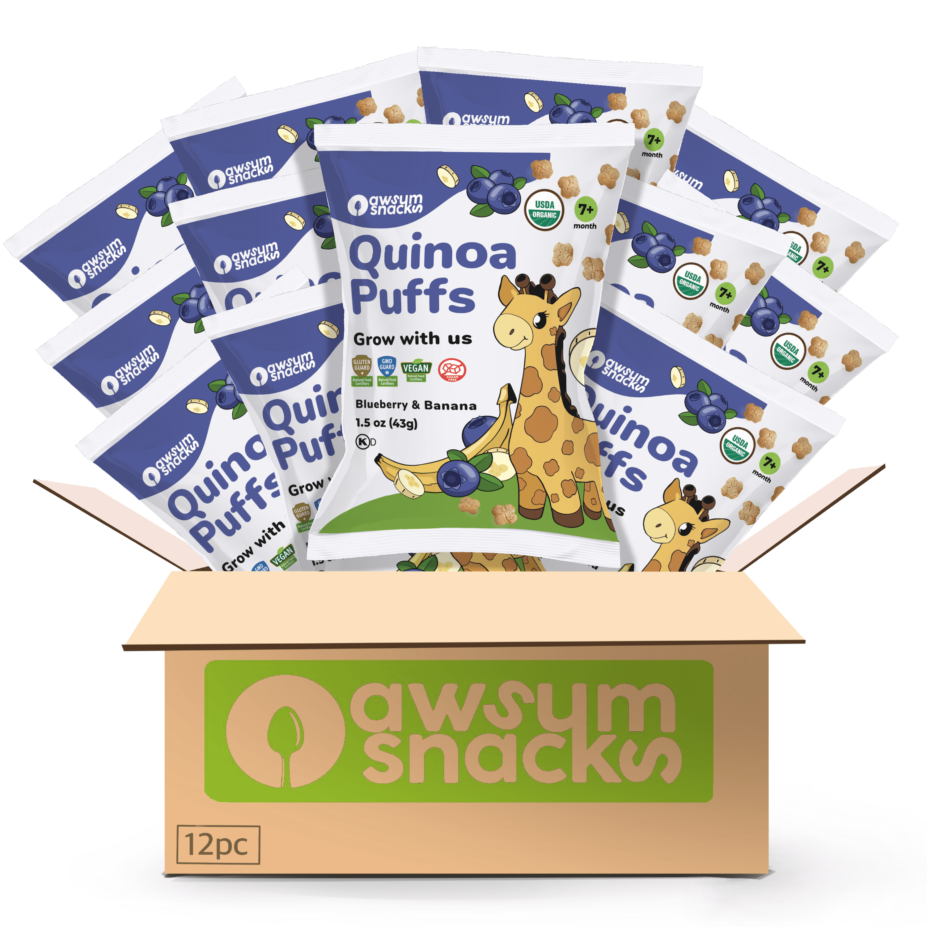 Awsum Snacks Organic Quinoa Puffs Banana & Blueberry 1.5 oz bag ...