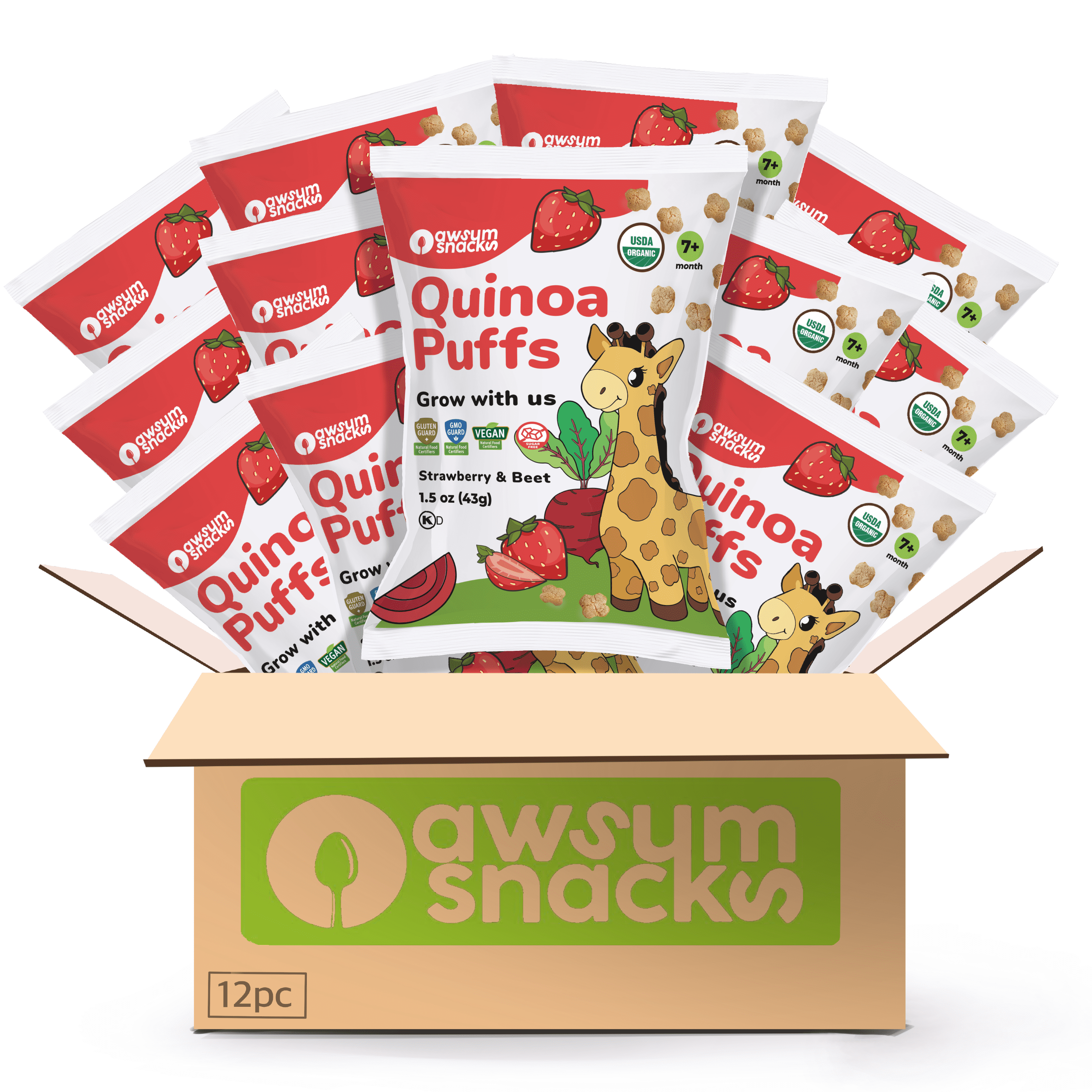 Awsum Snacks Organic Quinoa Puffs Beet and Strawberry 1.5 oz bag ...