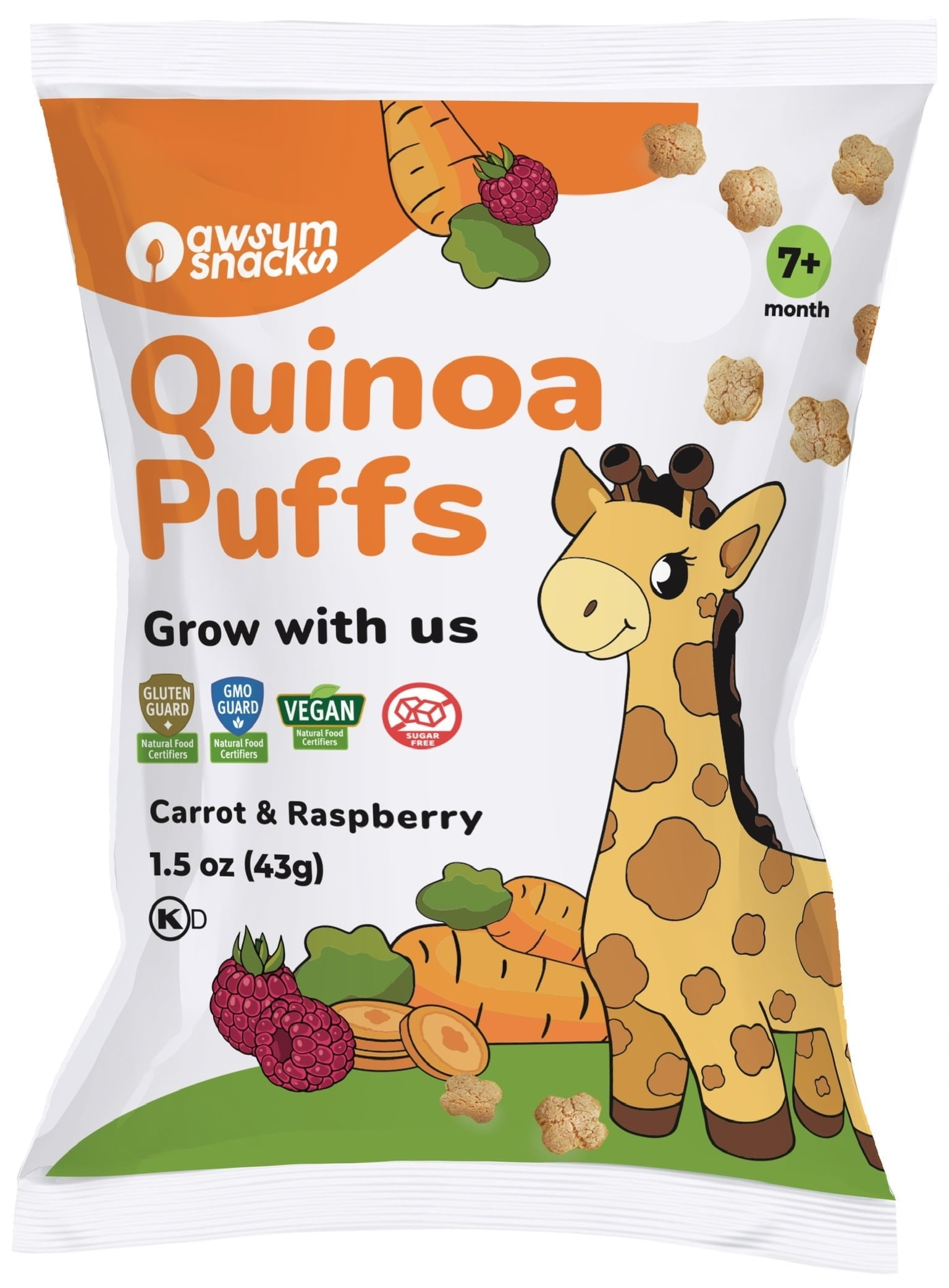 Awsum Snacks Organic Quinoa Puffs Carrot & Raspberry 1.5 oz bag - Walmart.com