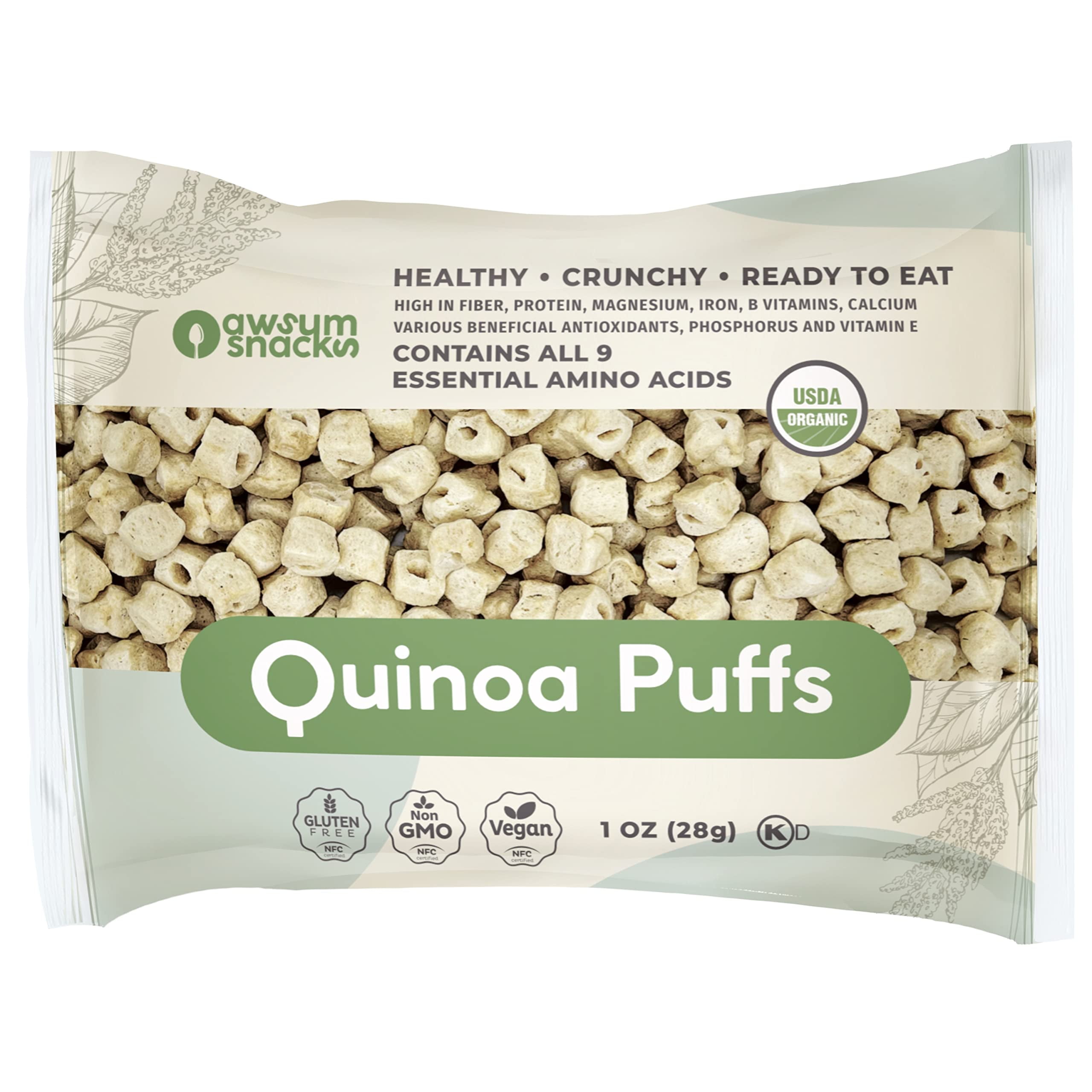 Awsum Snacks Organic Quinoa RE32Puffs 12 bags Healthy Snack Essentials ...