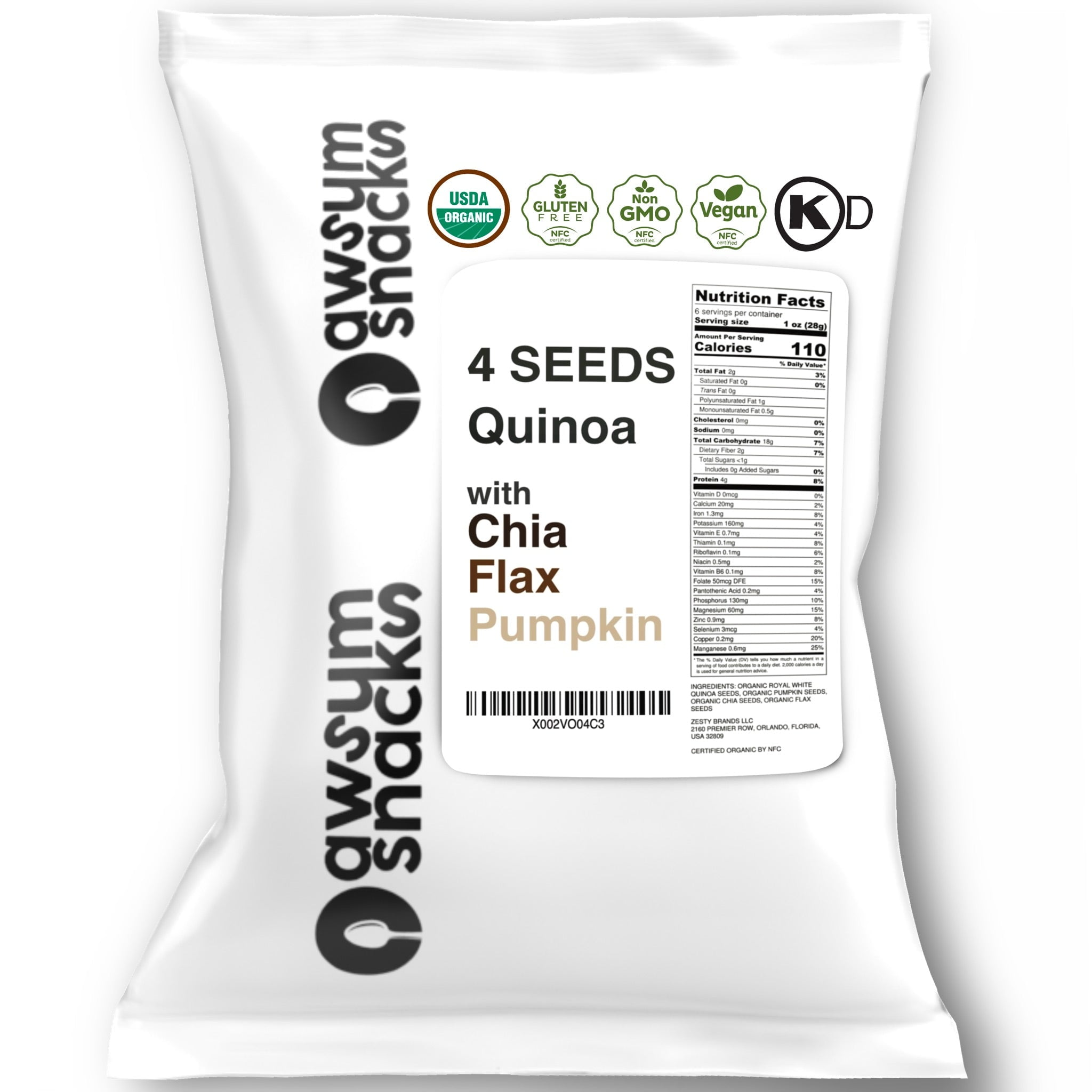 Awsum Snacks SUPERCEREAL with Flax, Chia and Pumpkin Seeds 6oz (Pack of 3)- Certified USDA ...
