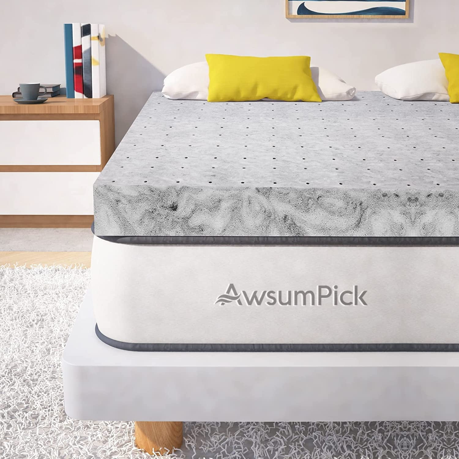 AwsumPick 2 Inch Twin XL Memory Foam Mattress Topper, Charcoal Infused ...