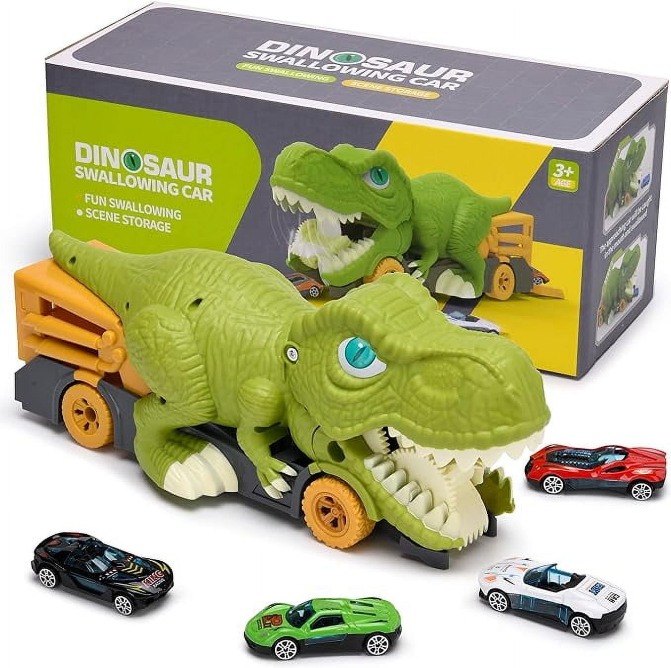 Awulo Dinosaur Car Swallowing Toy - Dinosaur Truck & 6 Mini Alloy Cars ...