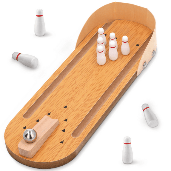 Awulo Table Top Mini Bowling Game Set - Wooden Game with Base, 10 ...