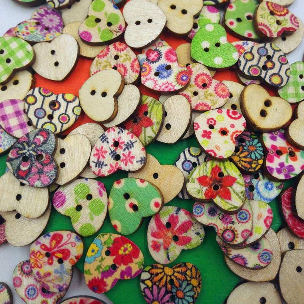 Awuniuwaknopf 2 100 Scrapbooking Holes Sewing Wood Heart Shape Buttons ...
