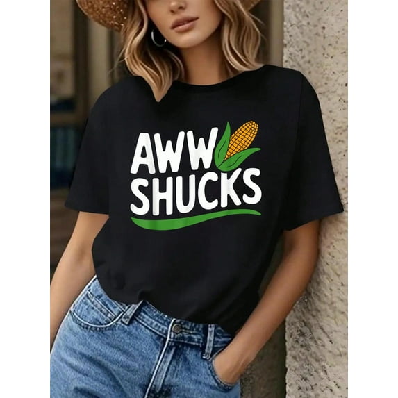 Aww Shucks Funny Corn Design for Women Short Sleeve Graphic Tee ...