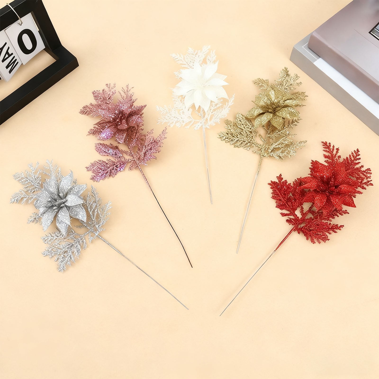 Awwp Christmas Tree Picks, Glitter Snowflake Faux Flowers, Artificial ...