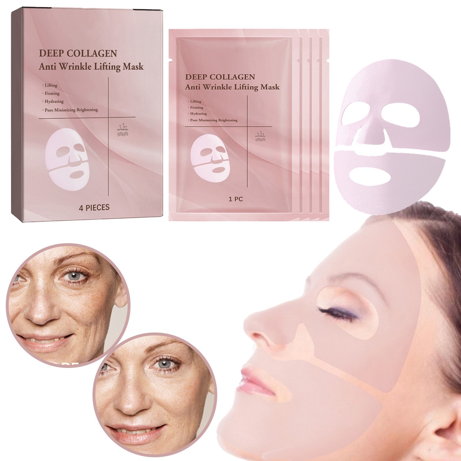 Awwp Facial Mask Big Sale! Pink Mask (4 Pieces Per Box X1 Deep Collagen ...