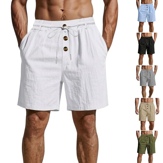 Awwp Men's Linen Blend 5 Inch Casual Shorts Elastic Waist Button Front ...