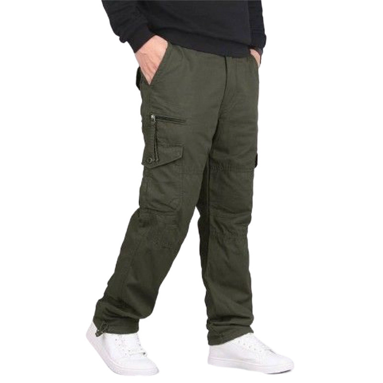Awwp Mens Cargo Pants with Pleat and Expandable Waistband Fleece Lined ...