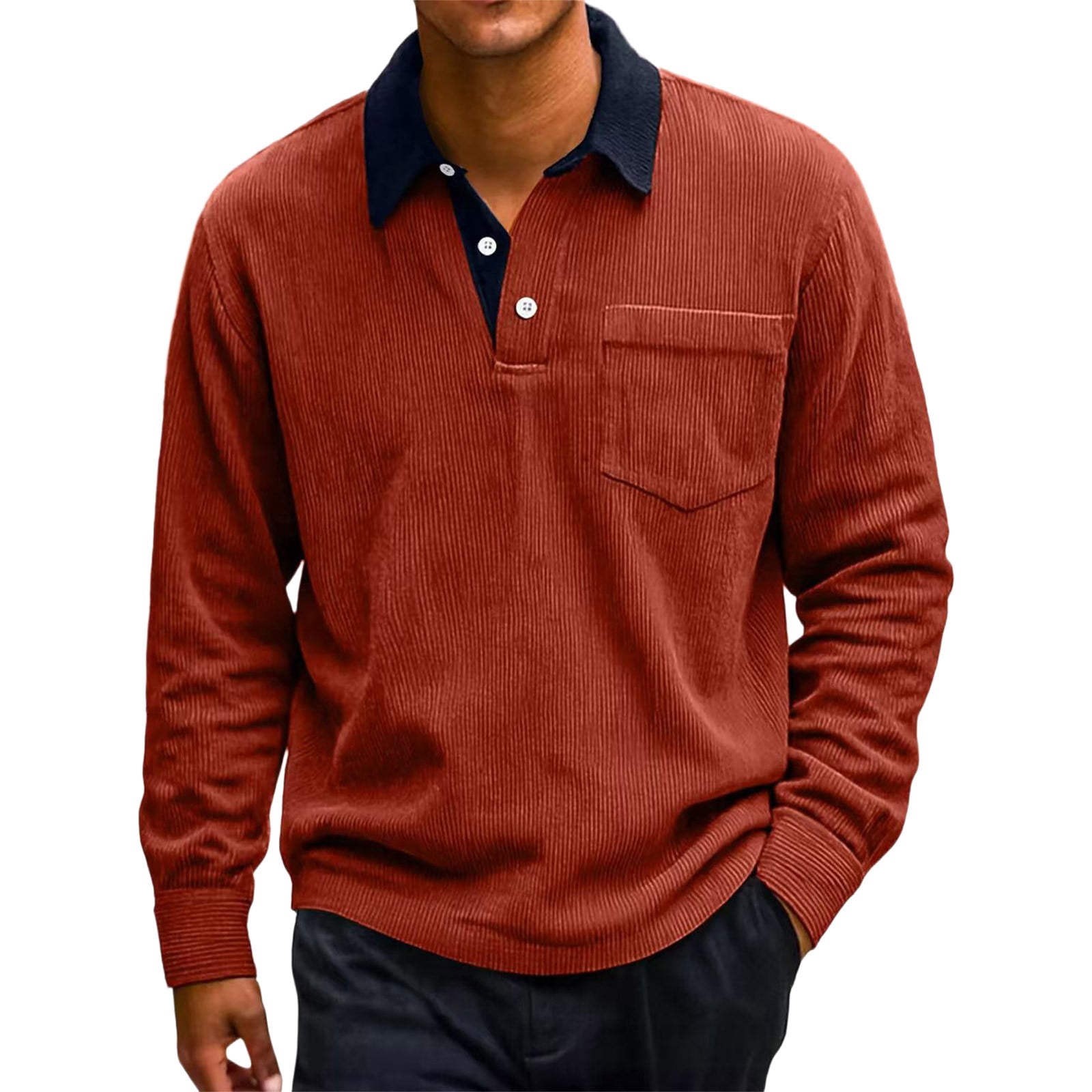Awwp Mens Shirts, Autumn & Winter Corduroy Color Block Casual Long ...