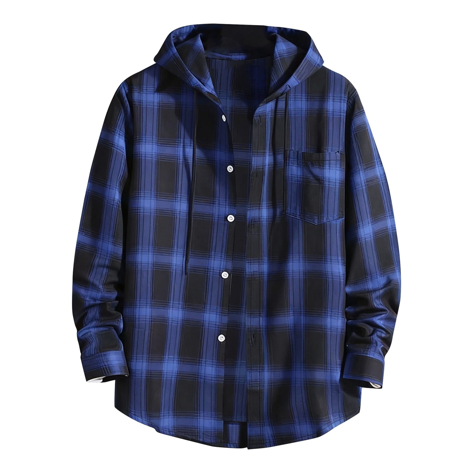 Awwp Mens Shirts, Casual Long Sleeve Hooded Shirt, Collared Plaid ...