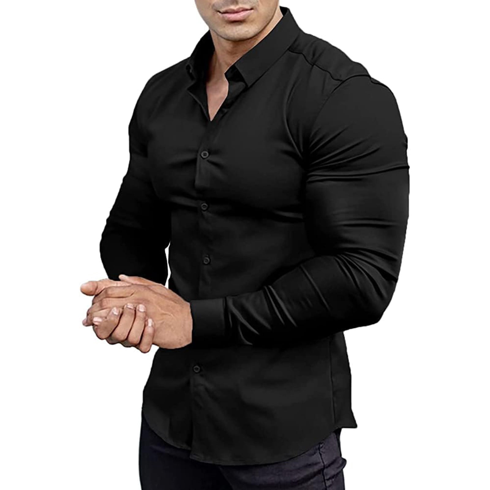 Awwp Mens Shirts, Muscle Fit Long Sleeve Dress Shirt, Sport Slim Fit ...