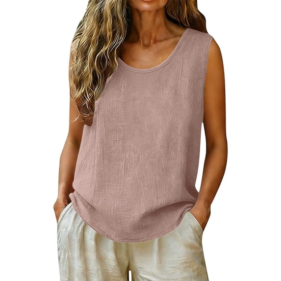 Awwp Womens Summer Tops Natural Linen Sleeveless Crew Neck Tank Casual ...