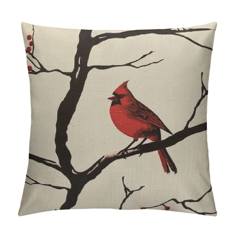 Awypu Beautiful Red Birds Pillow Covers Cardinals on Bare Brown Tree ...