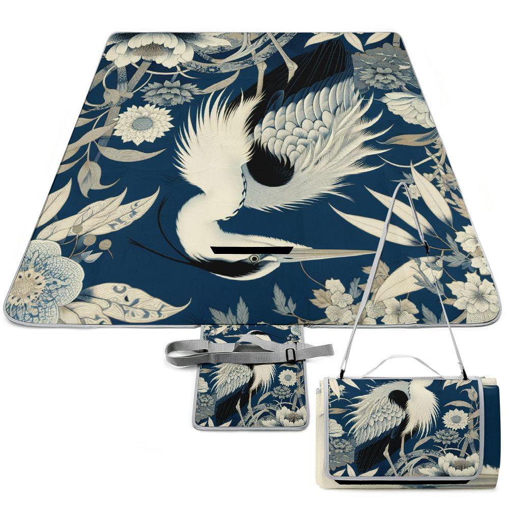 Awypu Blue Flower and Bird Asian Garden Chinoiserie Crane Bird Peacock ...