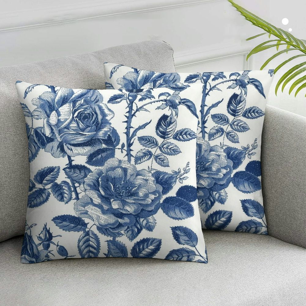 Awypu Blue and White Porcelain Floral Throw Pillow Covers Set of 2 ...