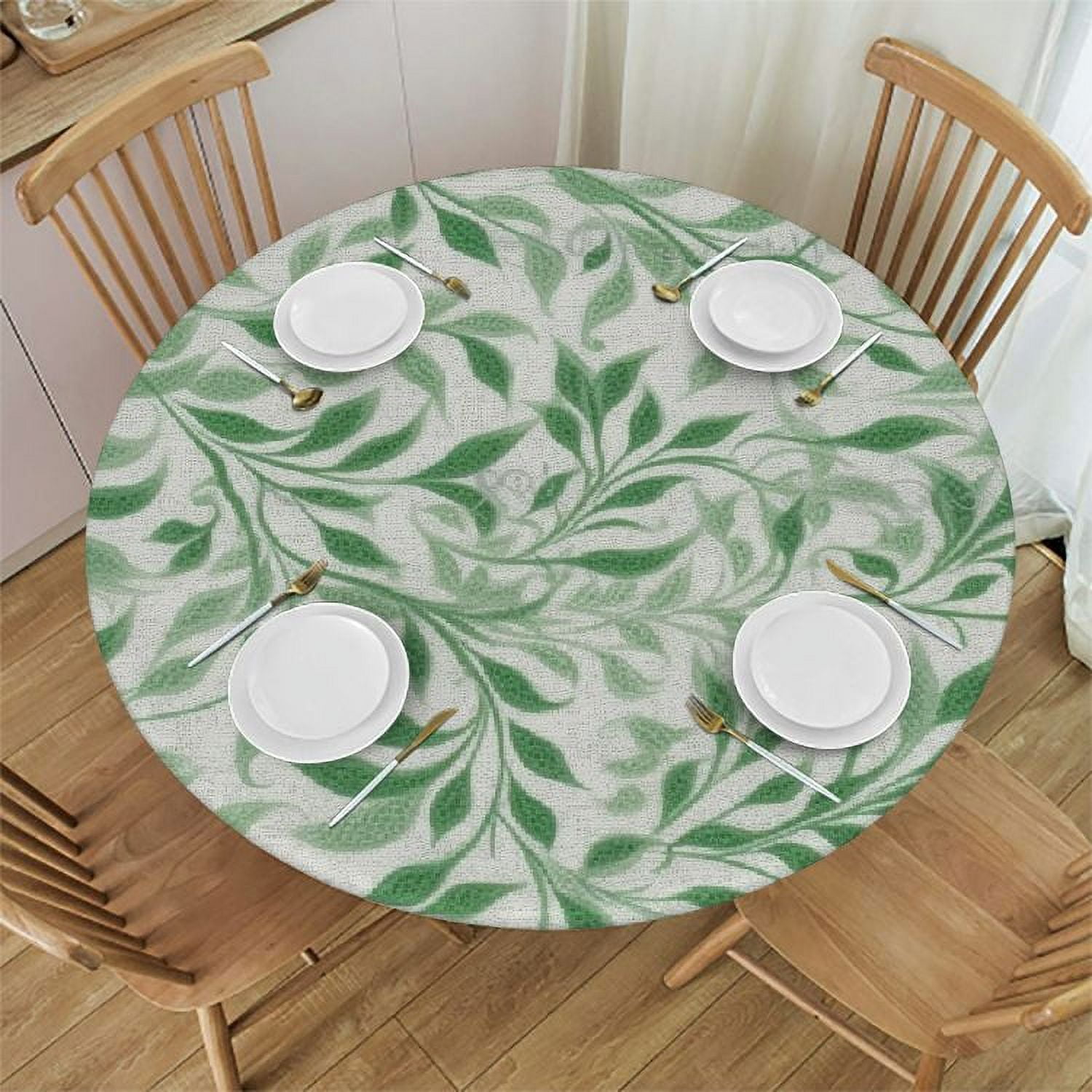 Awypu Botanical Twigs Leaves Round Tablecloth with Elastic Edged Fitted ...