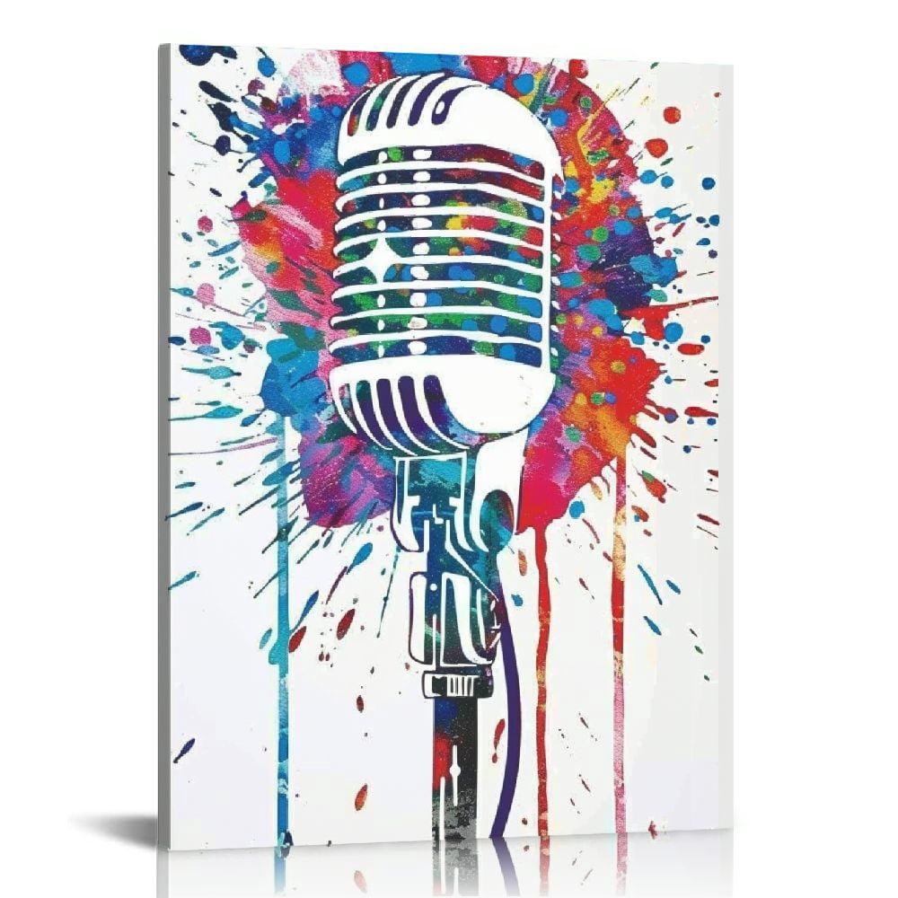 Awypu Canvas Wall Decor For Bedroom,Microphone Watercolor Print Music ...