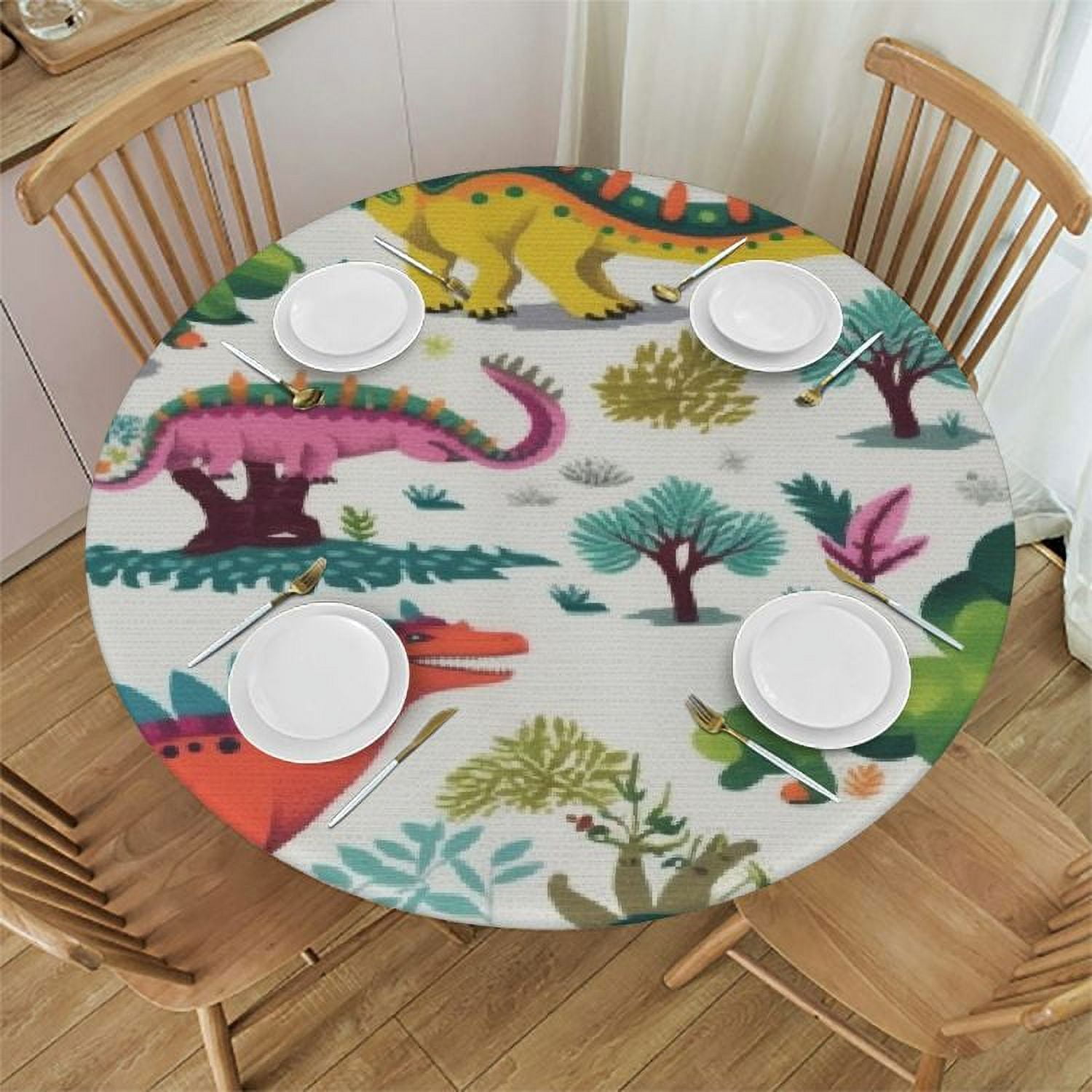 Awypu Cartoon Dinosaur Round Tablecloth with Elastic Edged Cute Dino ...